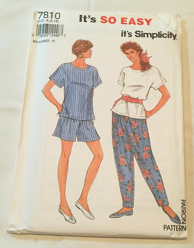 Amazon.com: Simplicity 7810 Sewing Pattern Misses Top Pants Shorts Size ...