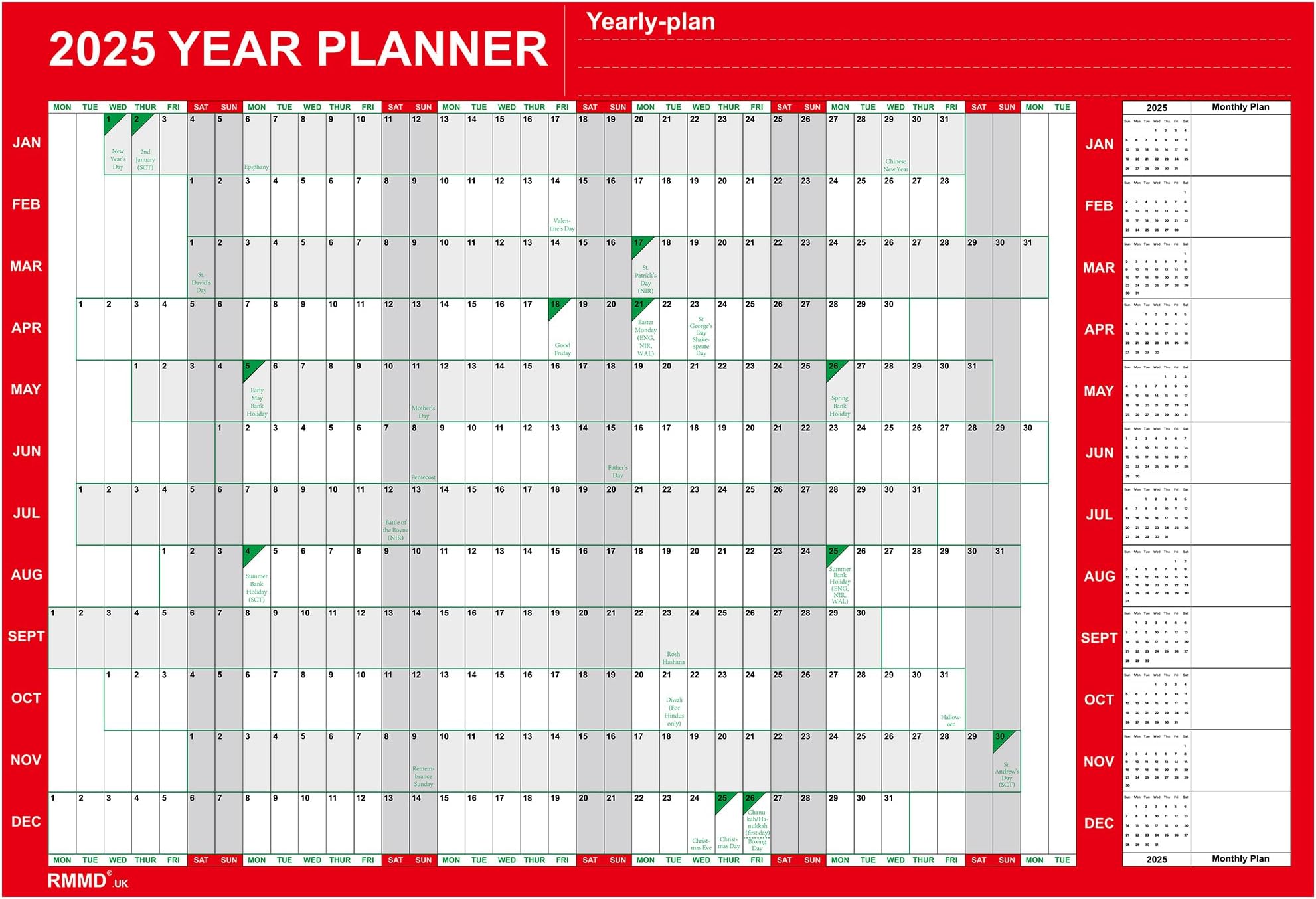 2025 Wall Planner - A1 Size 85 x 58CM 2025 Wall Calendar from Jan. 2025 ...