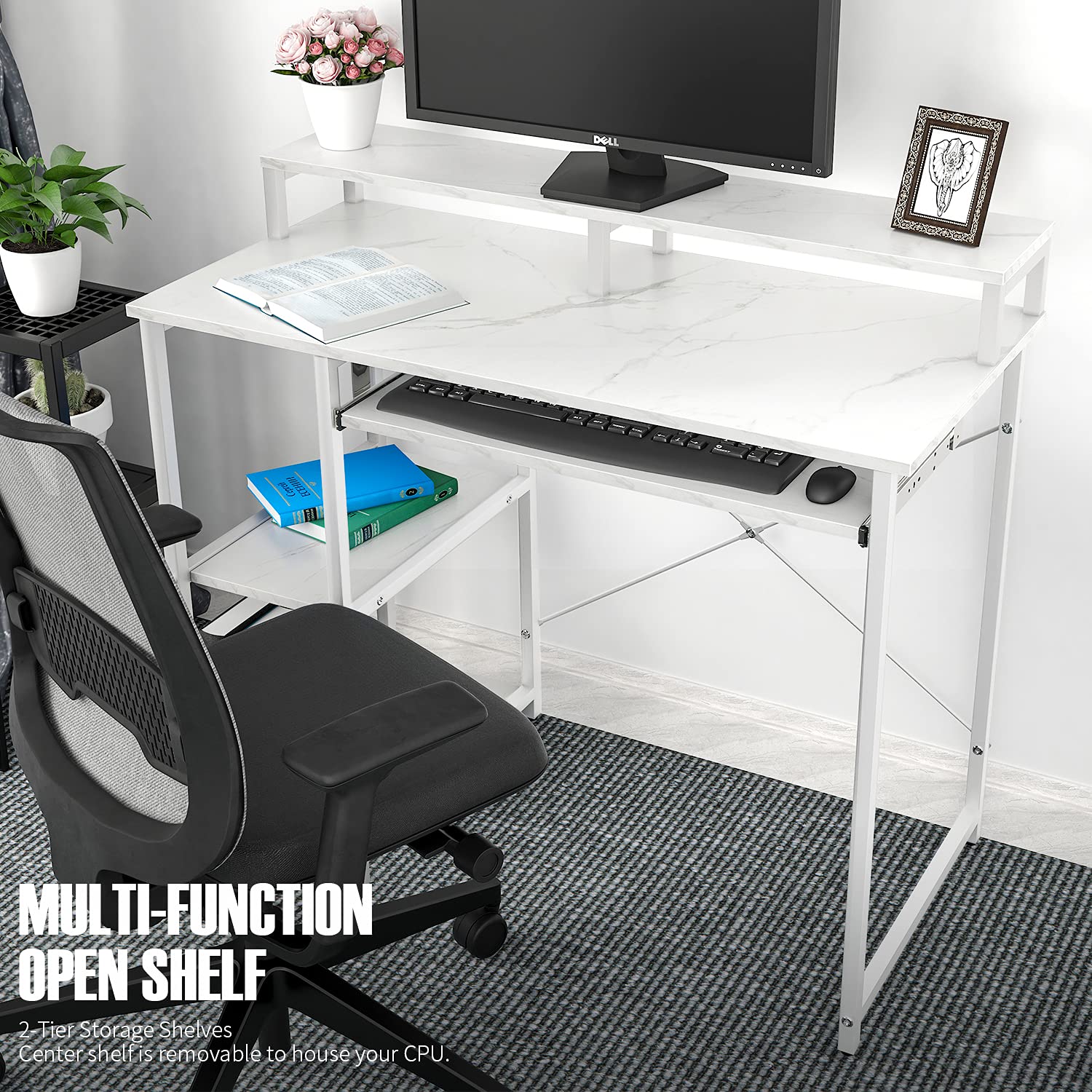 TOPSKY Compact Computer Desk with Storage Shelves/24.5” Keyboard Tray ...