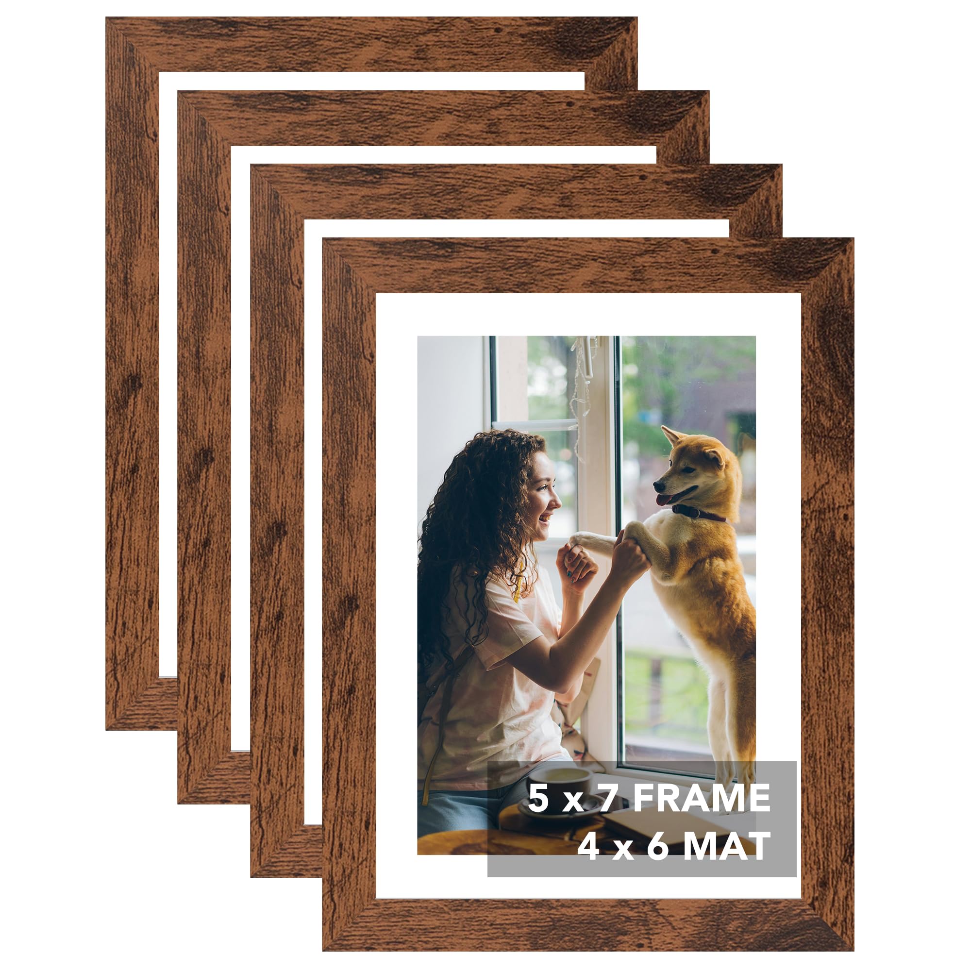 OMISHE 4 Pack 5x7 Picture Frames Deep Brown for Wall Hanging or ...