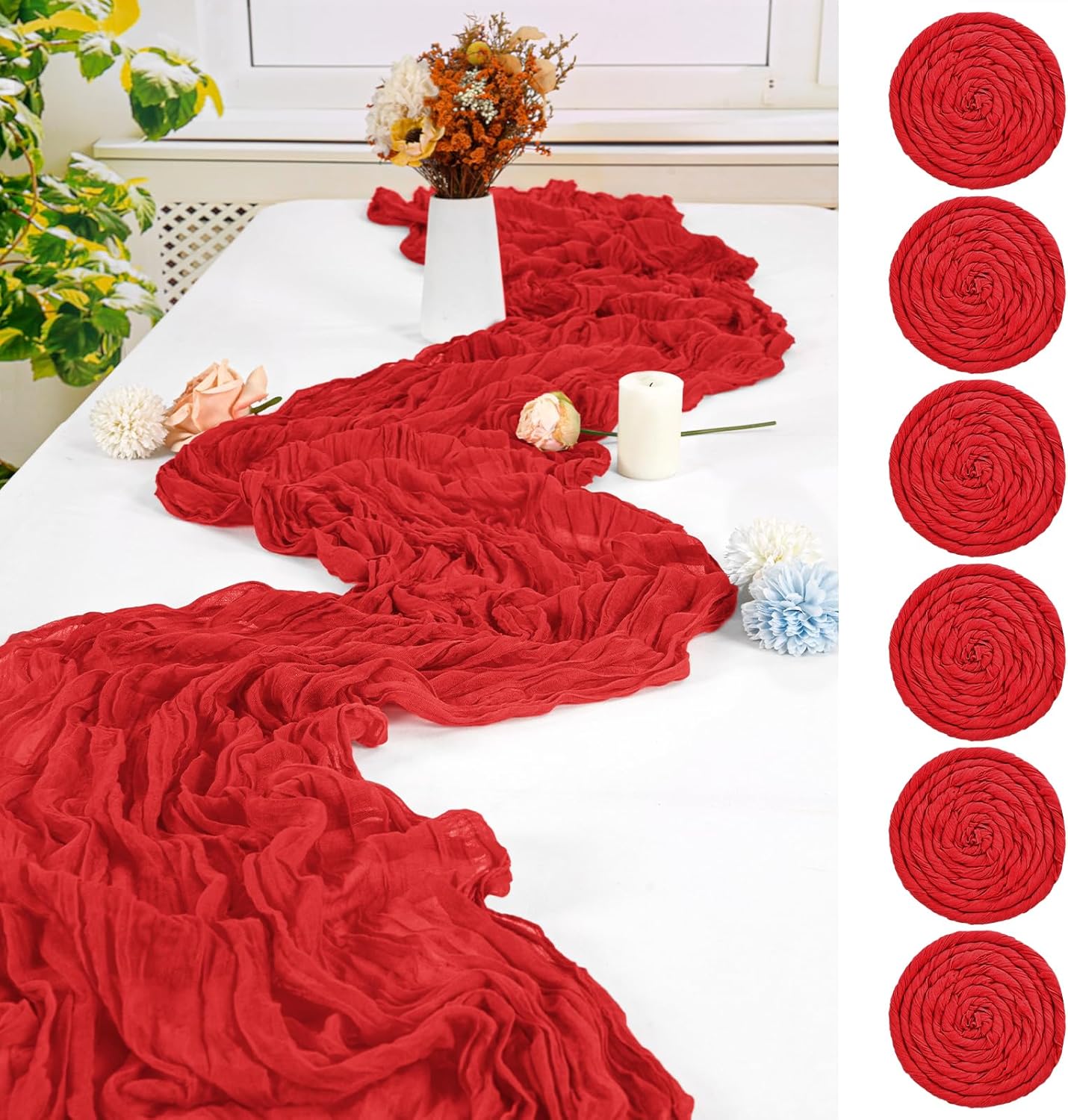 Amazon.com: FXKS 6 Pack Red Cheesecloth Table Runner 10FT Cheese Cloths ...