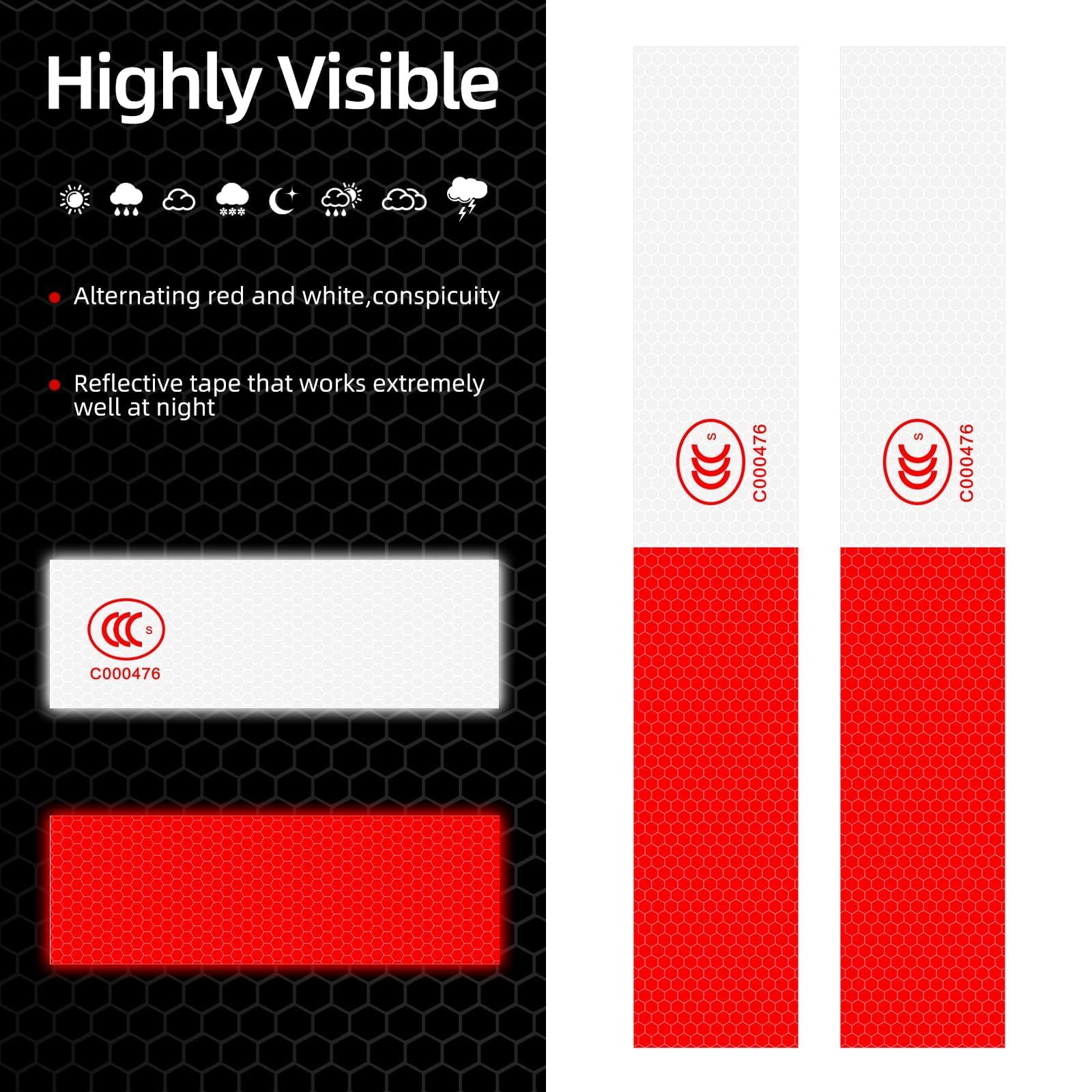 Snapklik.com : Asofelk 20PCS 12"X2" Red/White Reflective Stickers ...