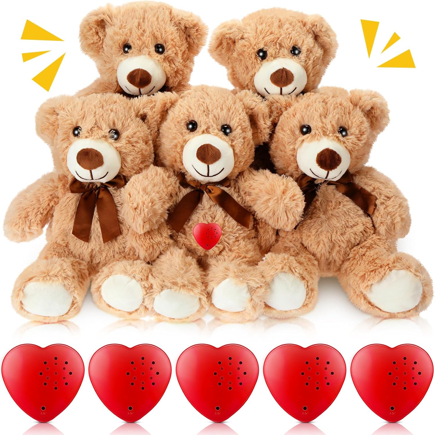Amazon.com: Libima 5 Pack 14" Bears Stuffed Animals with Voice Recorder ...