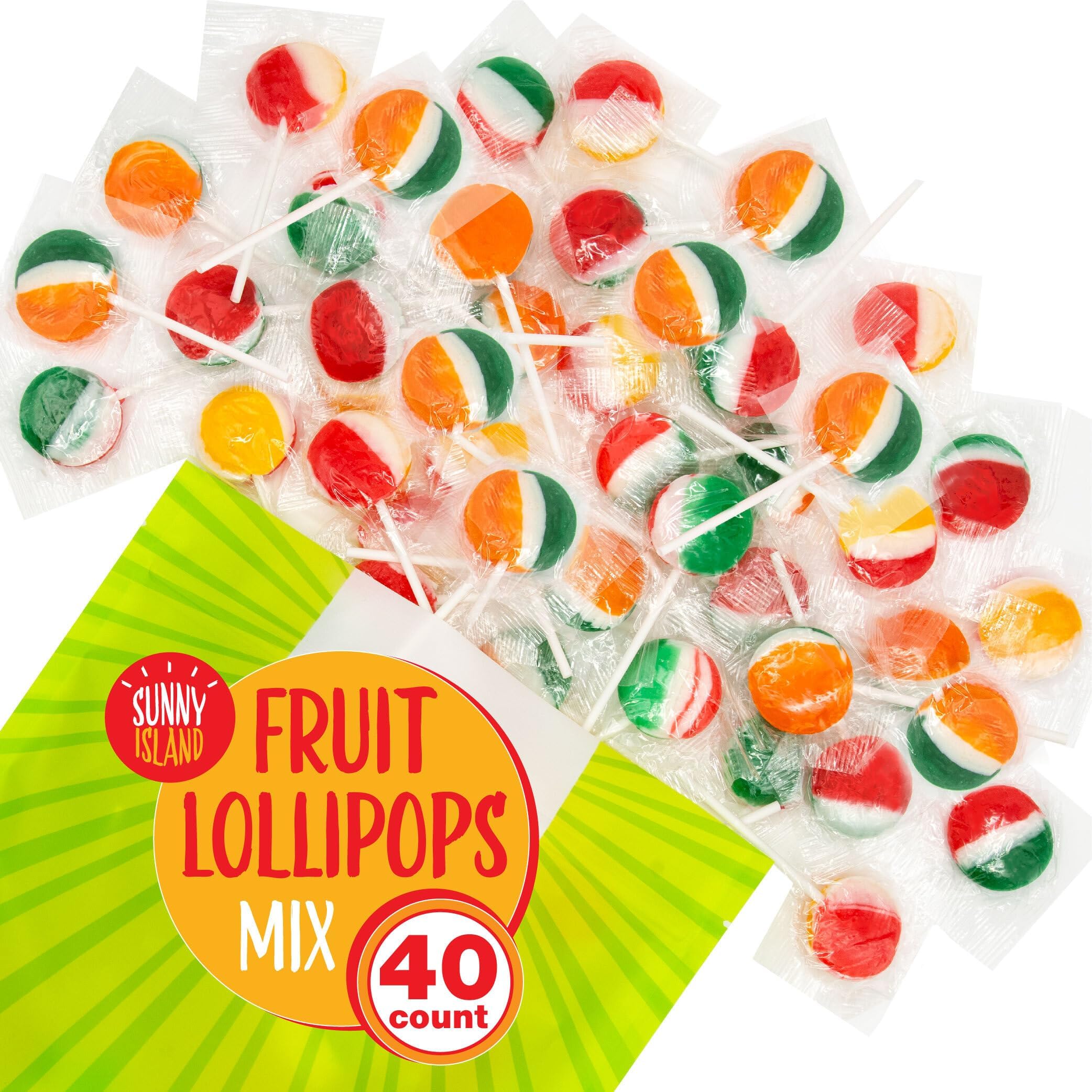 Amazon.com : Fruit Lollipops | 1 Pound Bag, 40 Count | Flat Lollipops ...