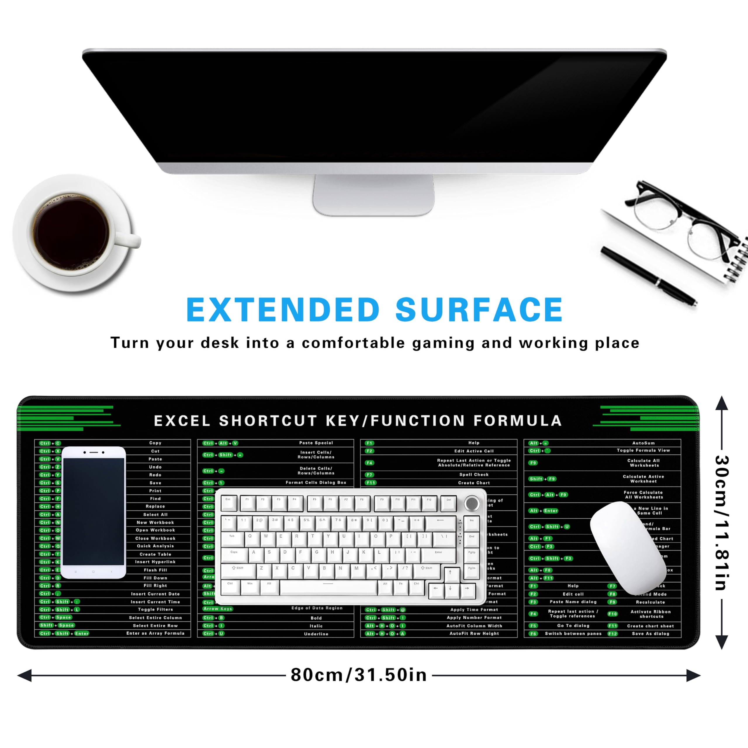 Excel Desk Mat Excel Cheat Sheet Desk Pad With 231 Shortcuts & Formulas ...