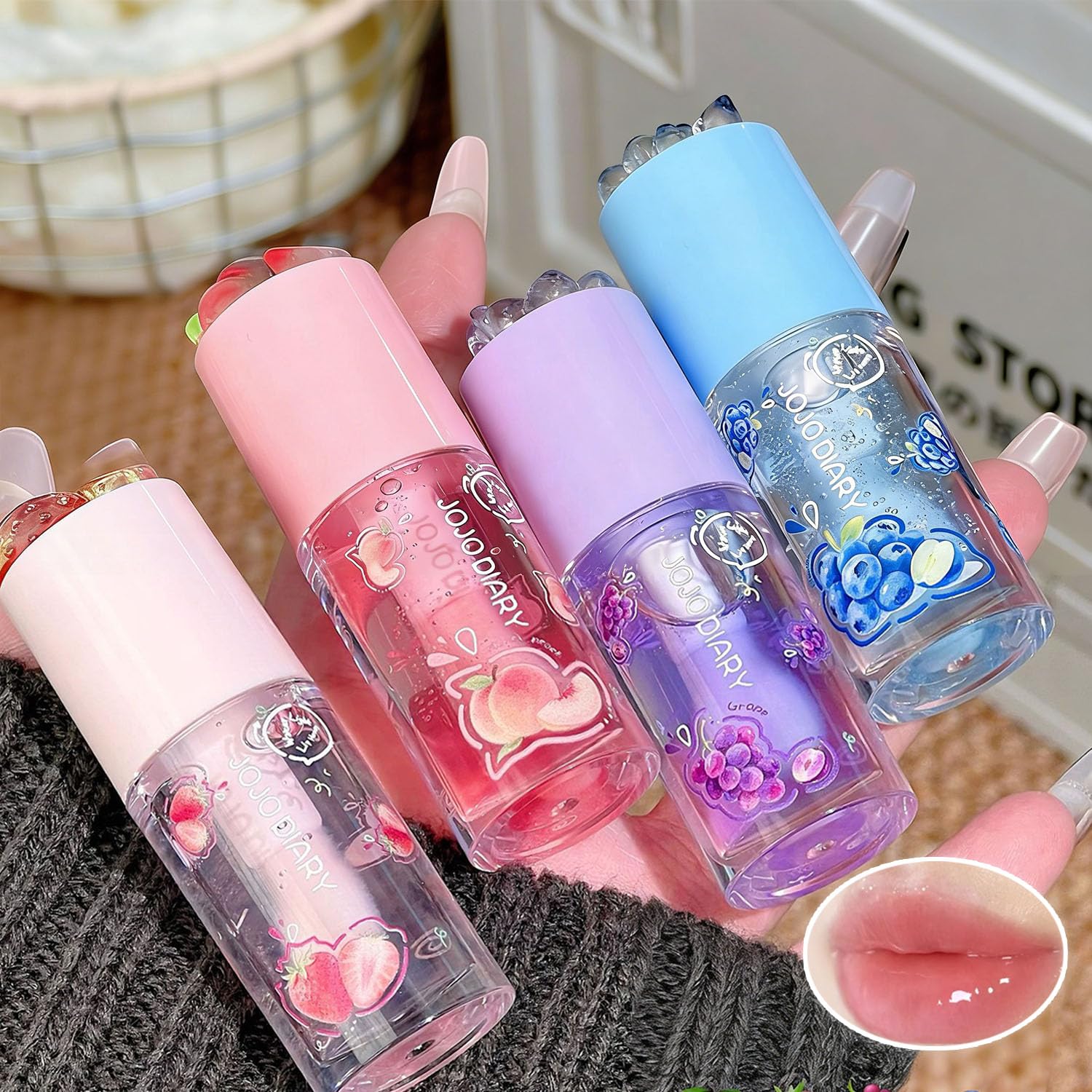 4PCS Hydrating Fruit Glaze Lip Oil Set,Moisturizing Fruit Flavoured ...