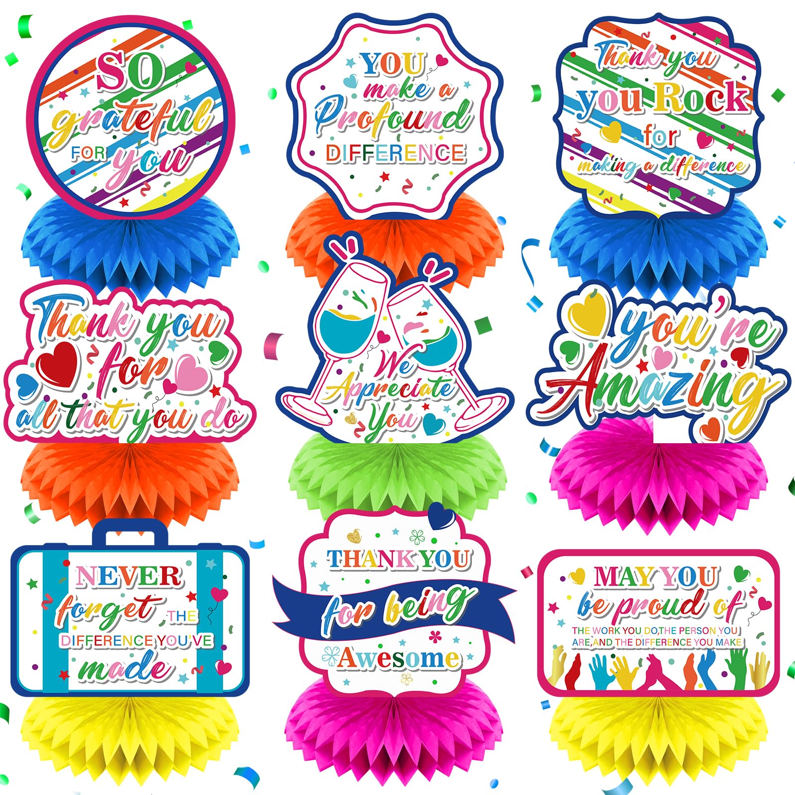 Amazon.com: 9Pcs We Appreciate You Decorations Colorful Thank You Table ...