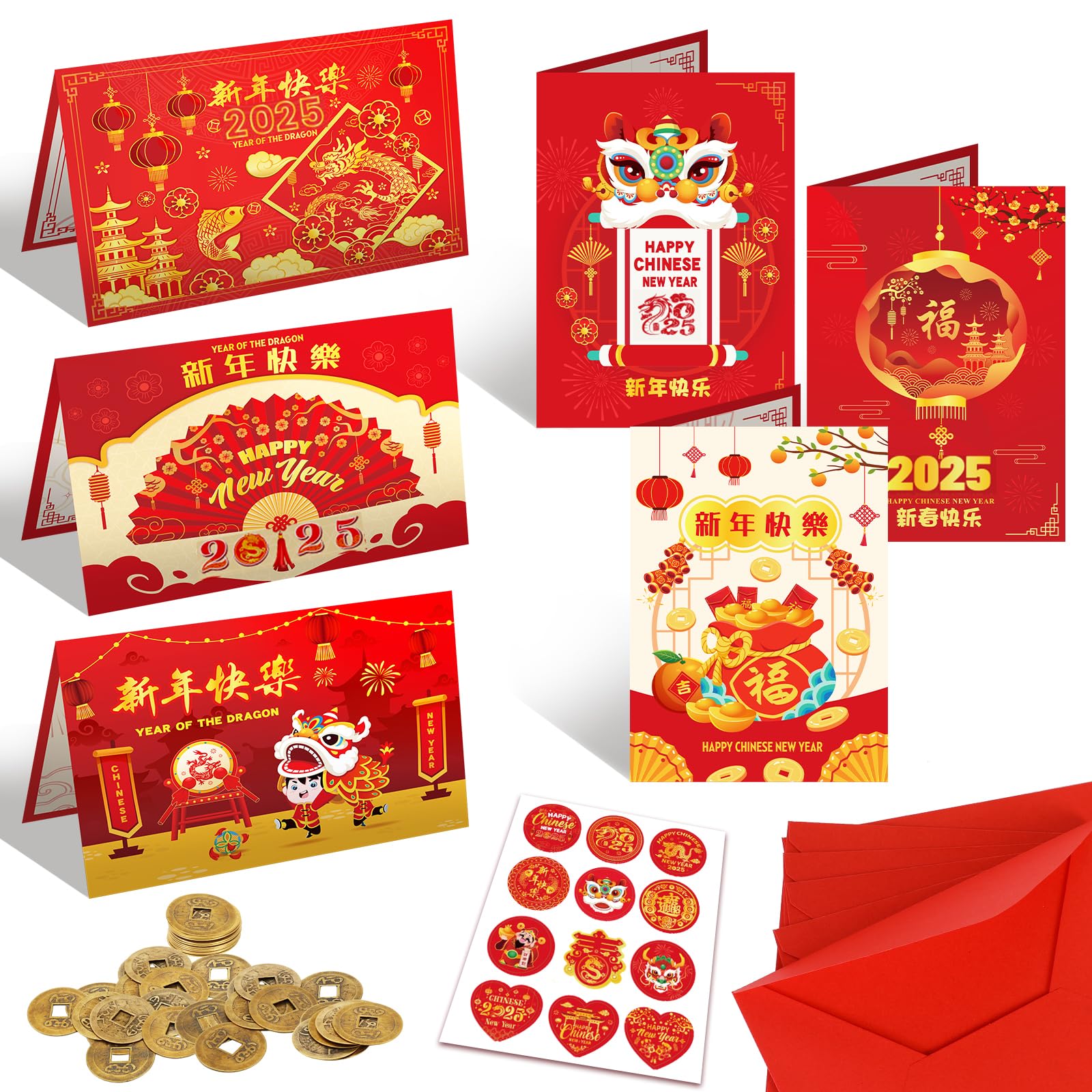 DPKOW 2025 Chinese New Year Cards Set, 6 Happy New Year Cards with 6 ...