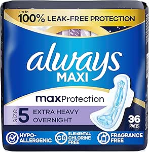 Amazon.com: Always Maxi Overnight Pads with Wings for Women, Size 5 ...