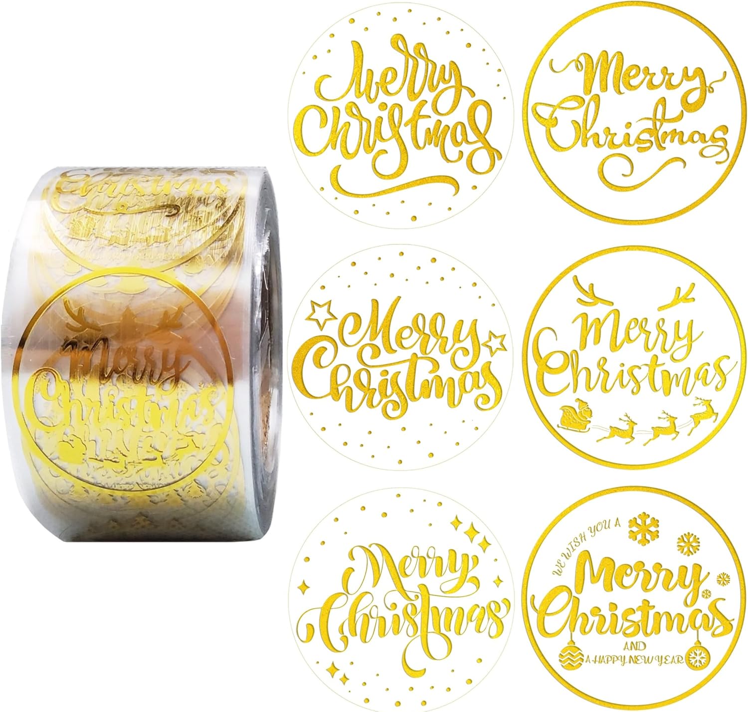Masper 3.8cm/600 Sheets Clear Gold Merry Christmas Stickers in 6 ...