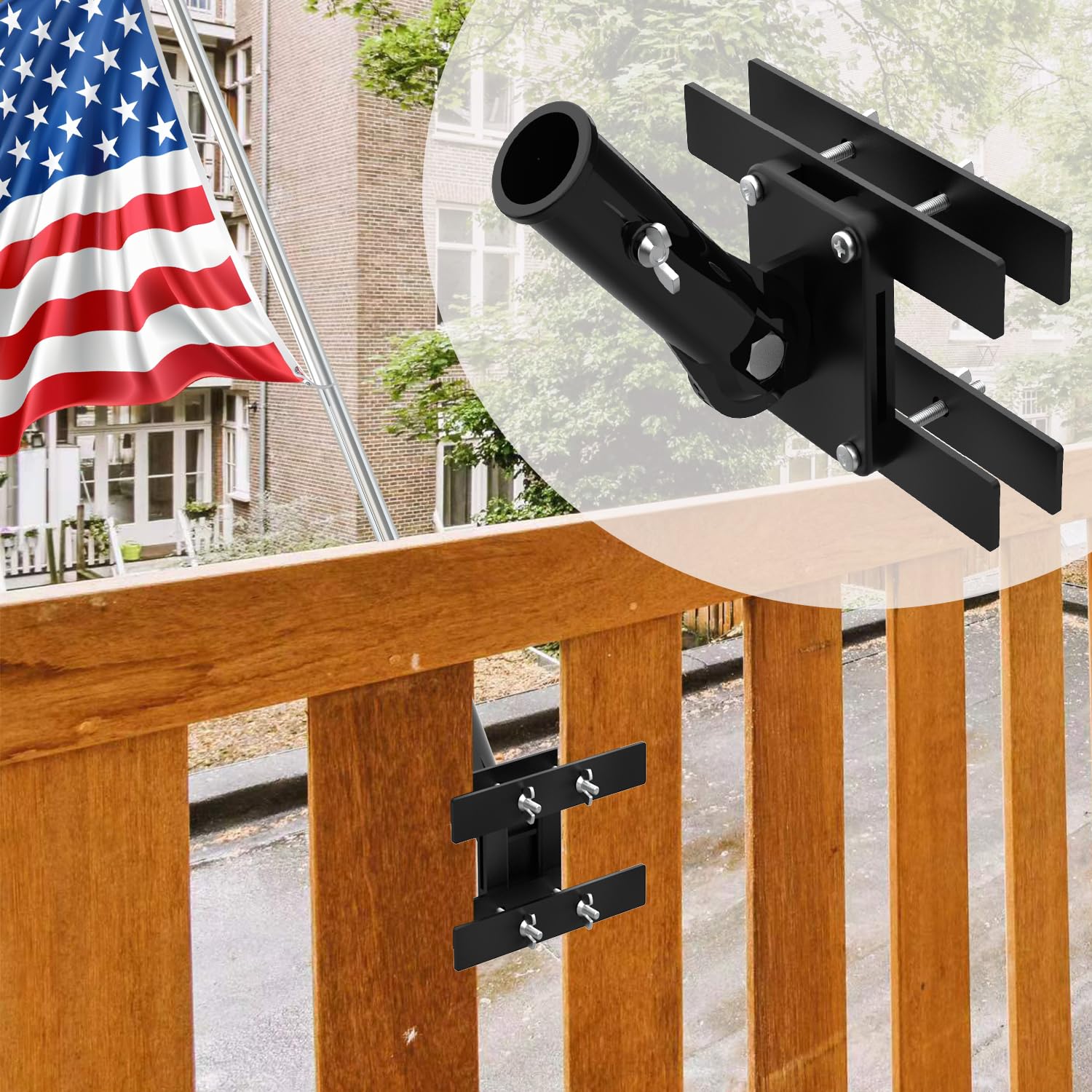 Amazon.com : wuutyty NO Drilling Flagpole Mount Fit for Balcony Railing ...