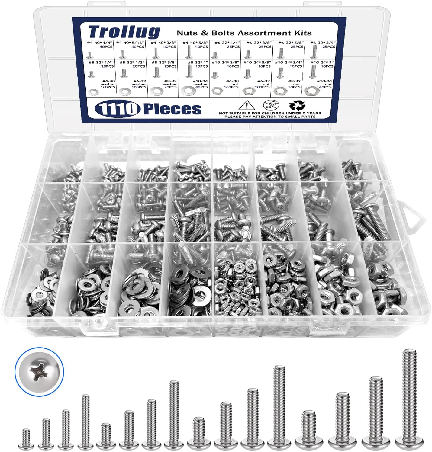 Amazon.com: Type 316 Stainless Steel Hex Bolt Assortment Kit Marine ...