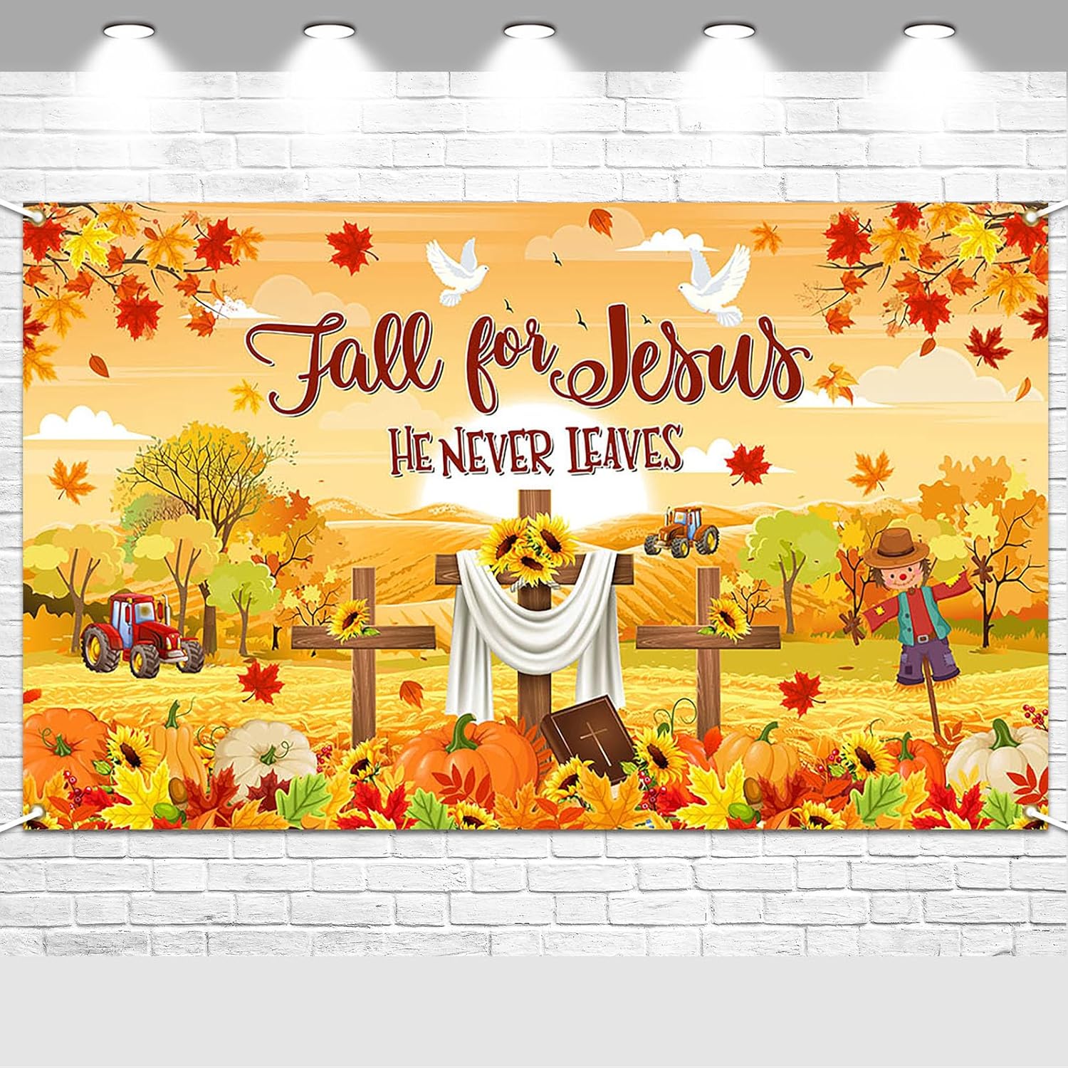 Amazon.com: Avezano Fall for Jesus Backdrop Fall For Jesus He Never ...