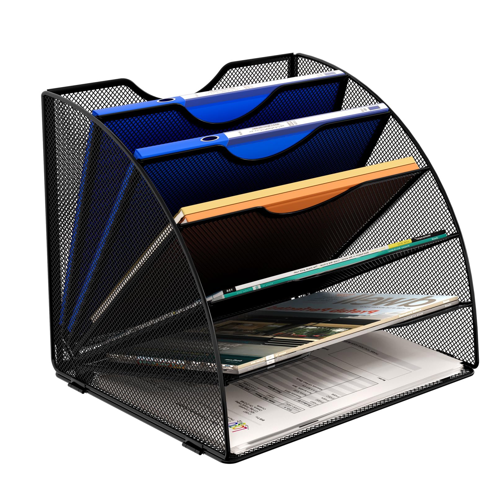 Solinxe Fan Shaped Desk File Organizer Mesh Letter Tray 6 Compartments ...