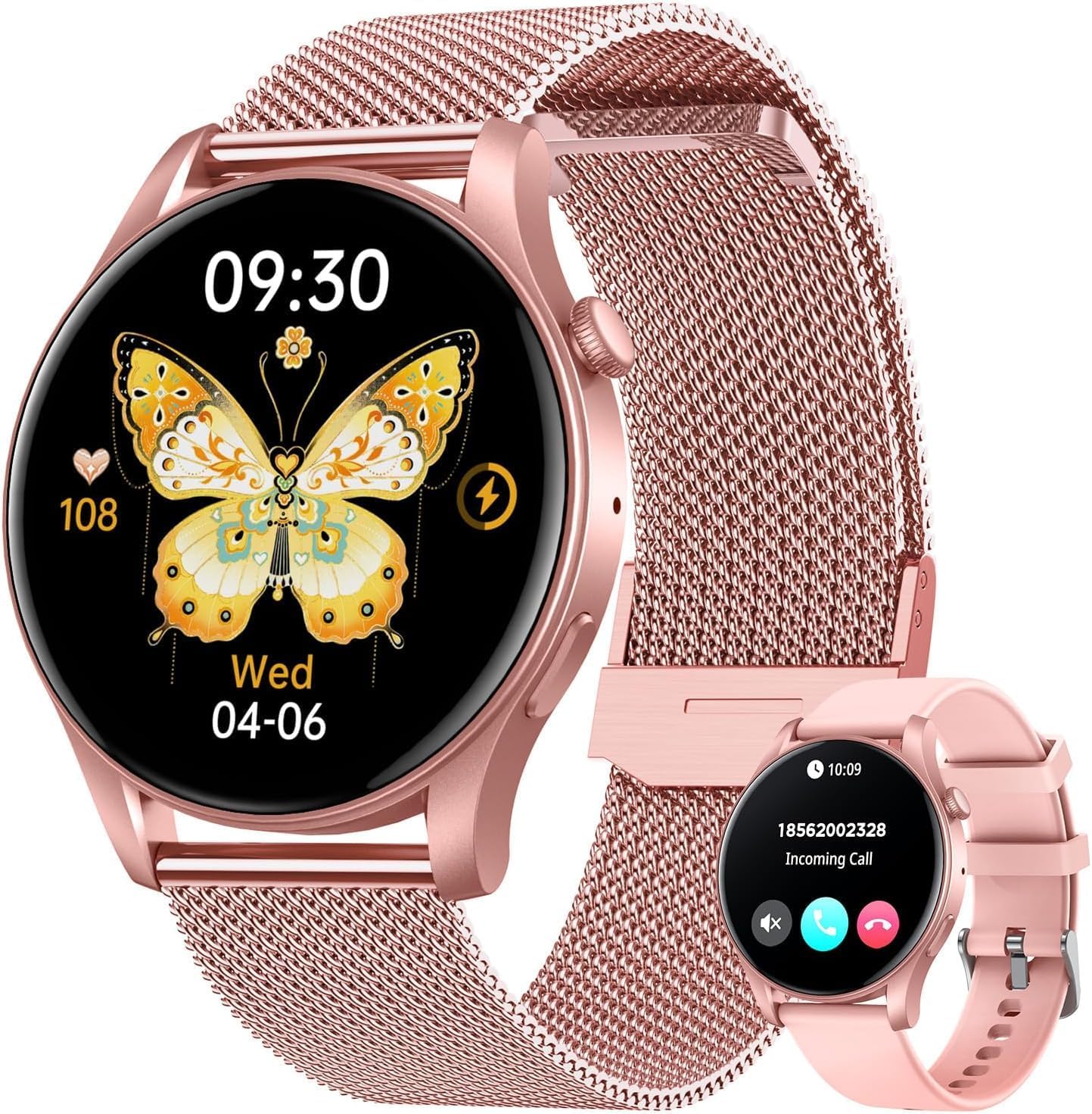 Amazon.com: Smart Watches for Women Android iOS Phones: Pink Smartwatch ...