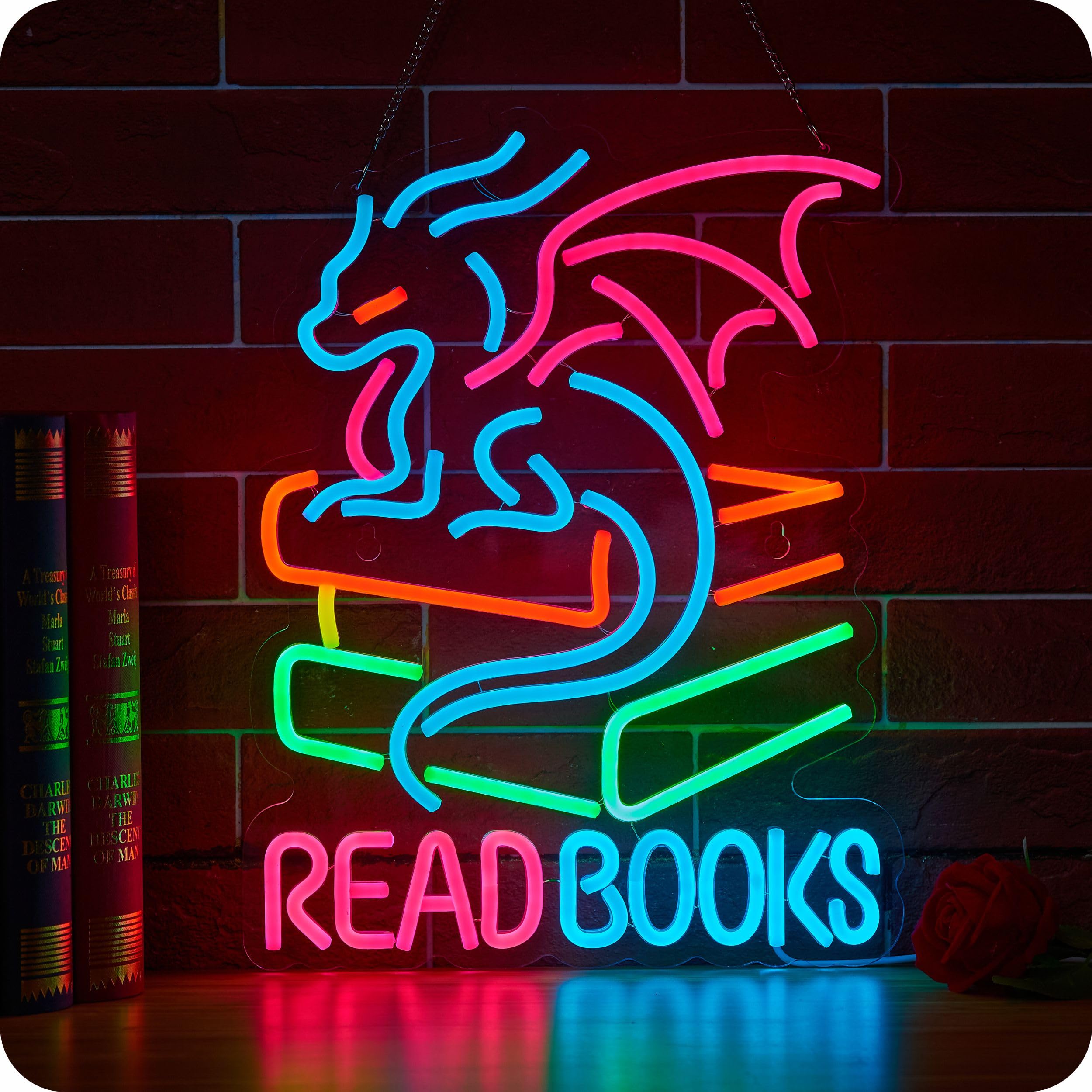 Amazon.com : Read Books Neon Sign Book Dragon neon sign for wall decor ...