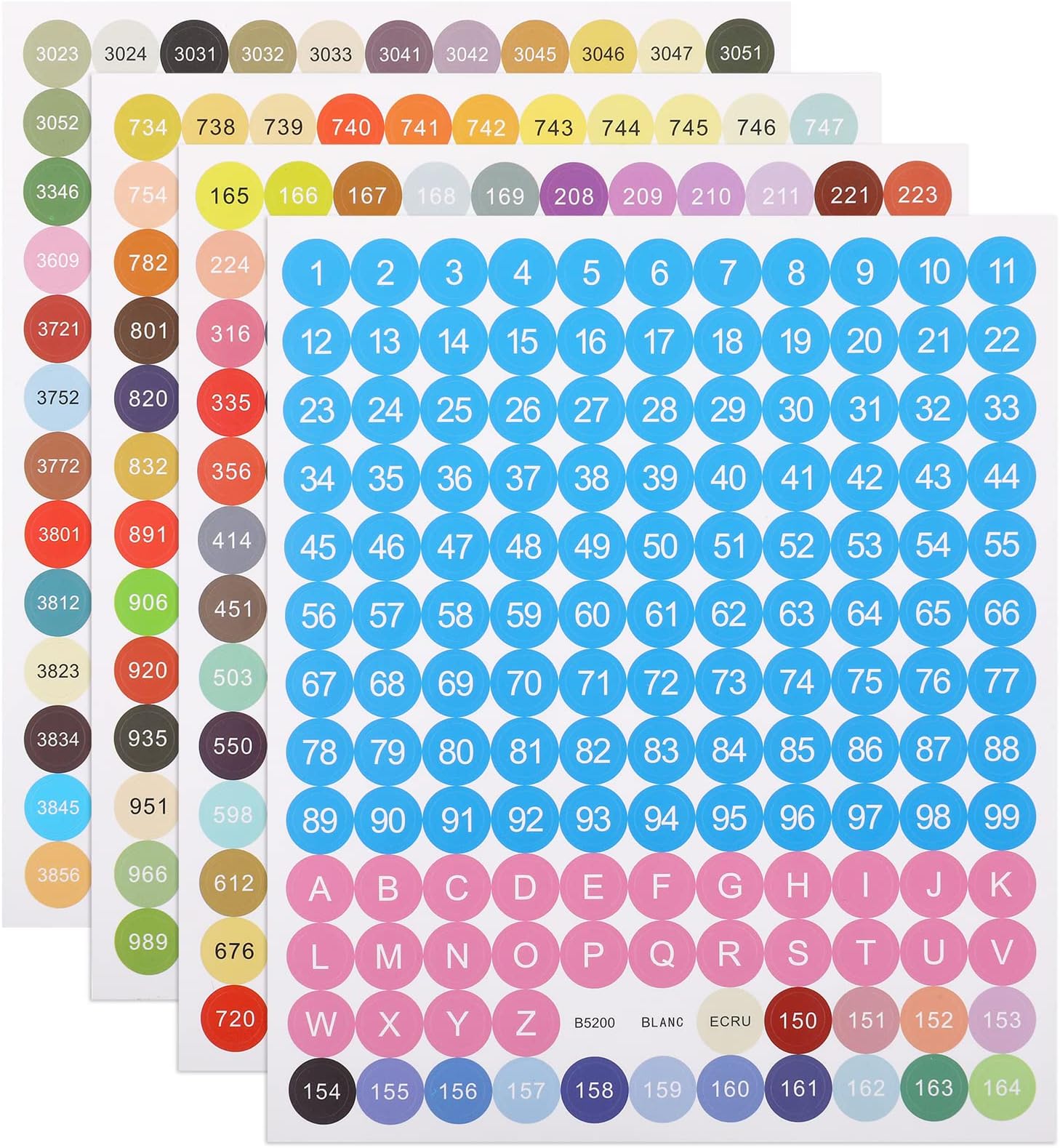 Cobee Colorful Number Painting Labels, 4 Sheet 447 Pcs Self Adhesive ...