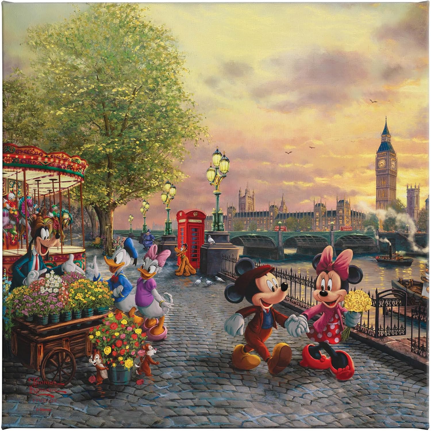 Amazon.com: Thomas Kinkade Mickey and Minnie in London 14" x 14 ...