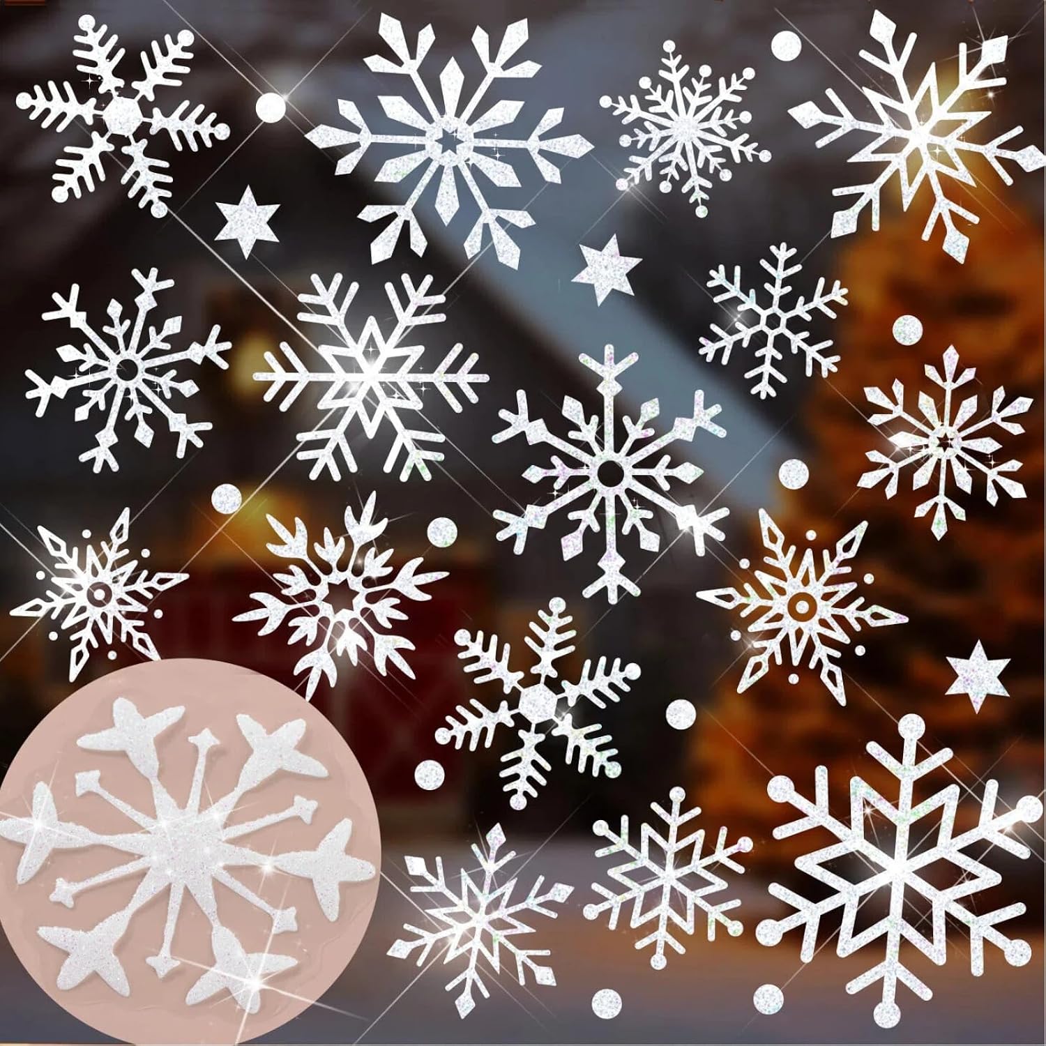 Amazon.com: White Glitter Snowflake Window Clings Sparkling Colorful ...