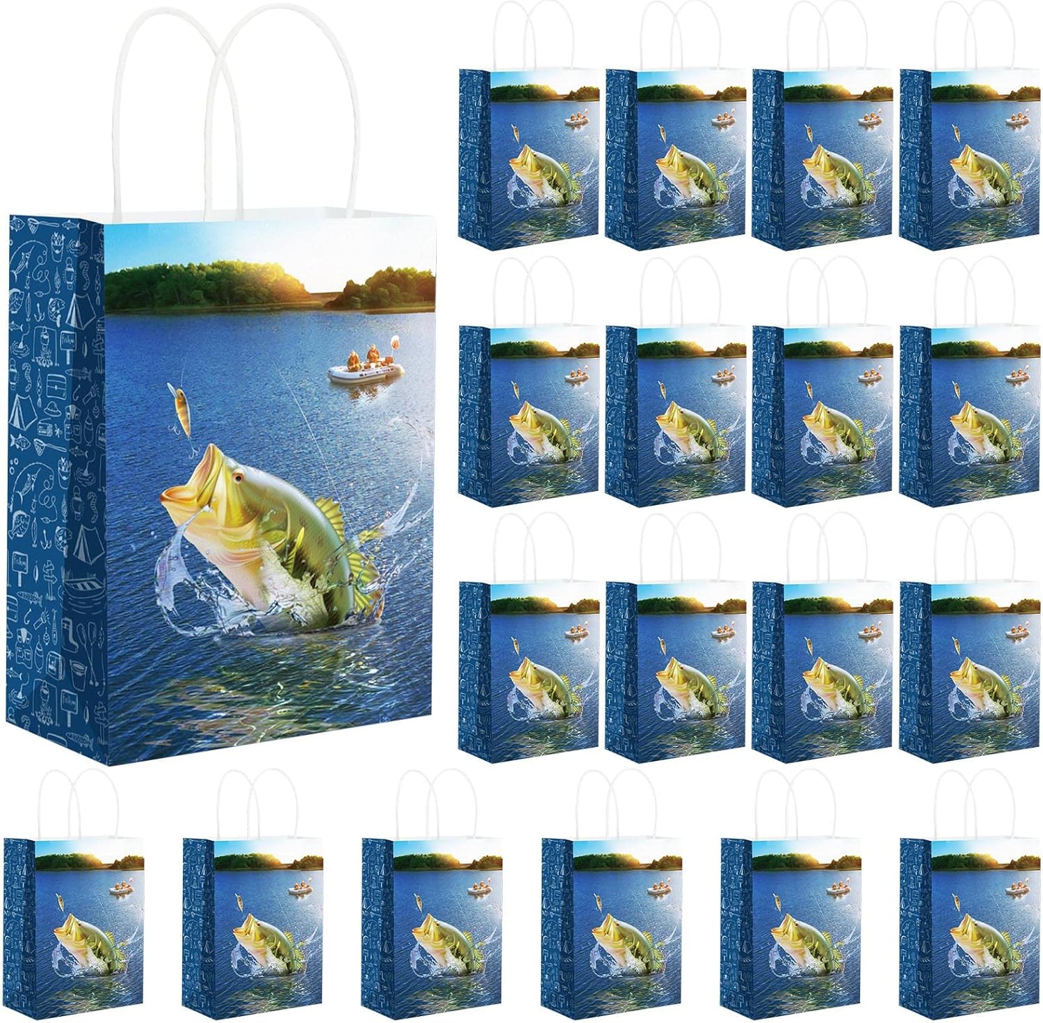 Amazon.com: Qeeenar 18p Blue Fish Style Fishing Party Bags, Gone ...