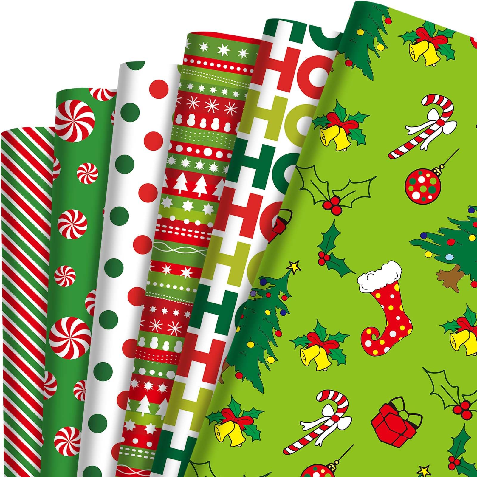 Amazon.com: Bolsome 12 Sheet Red Green Christmas Wrapping Paper Xmas ...