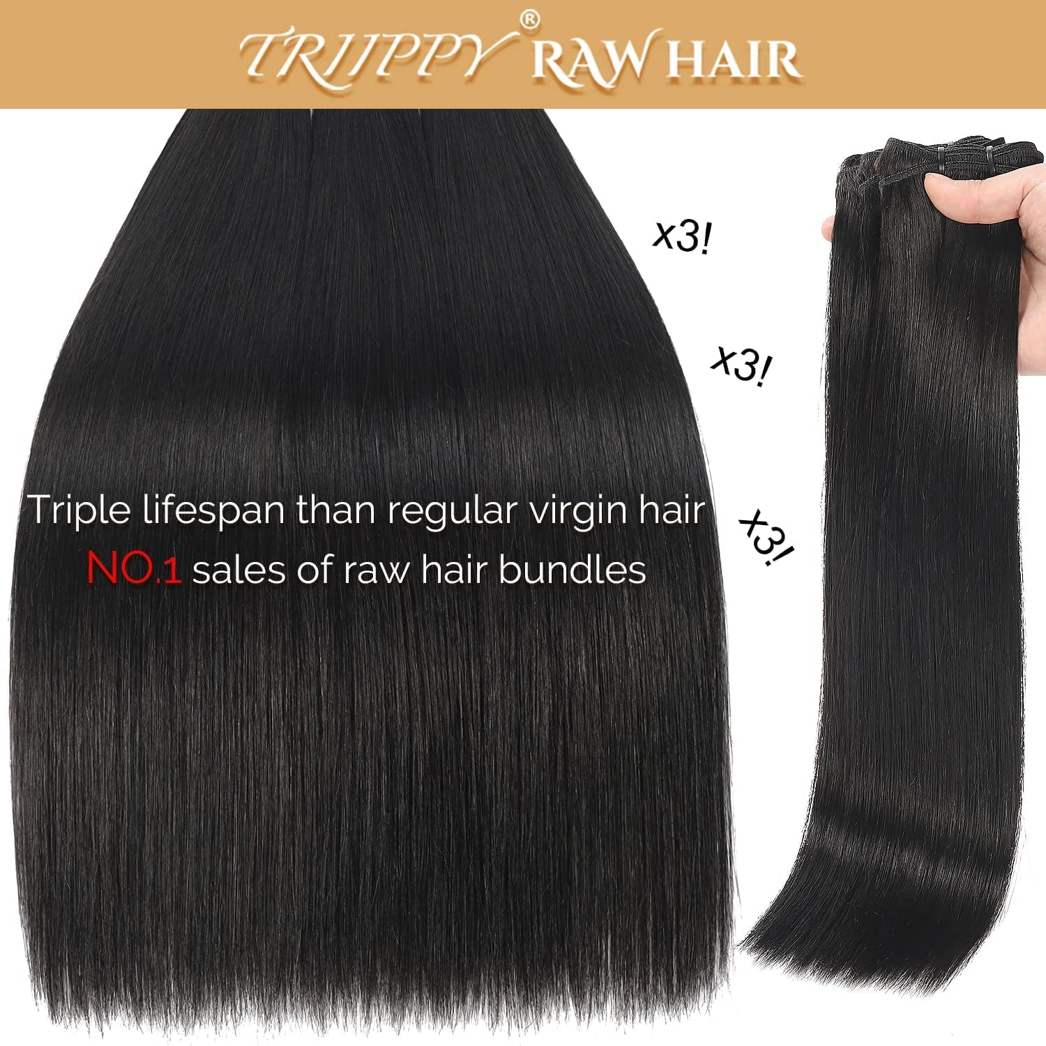Snapklik.com : TRIIPPY Raw Human Hair Bundles,Triple Lifespan Than ...