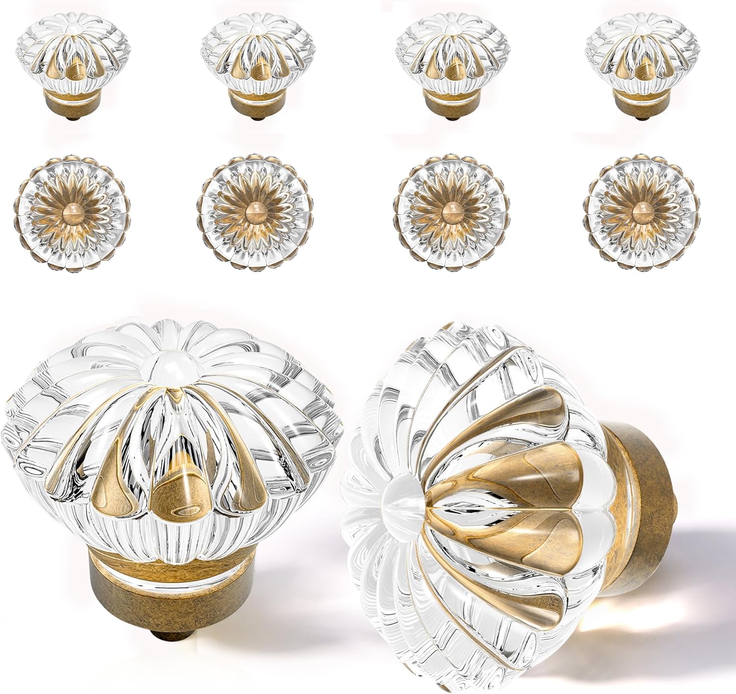 Crystal Cabinet Knobs Cabinets Knob, 8 Pack Flower Antique Brass Vintage Glass Clear Crystal ...