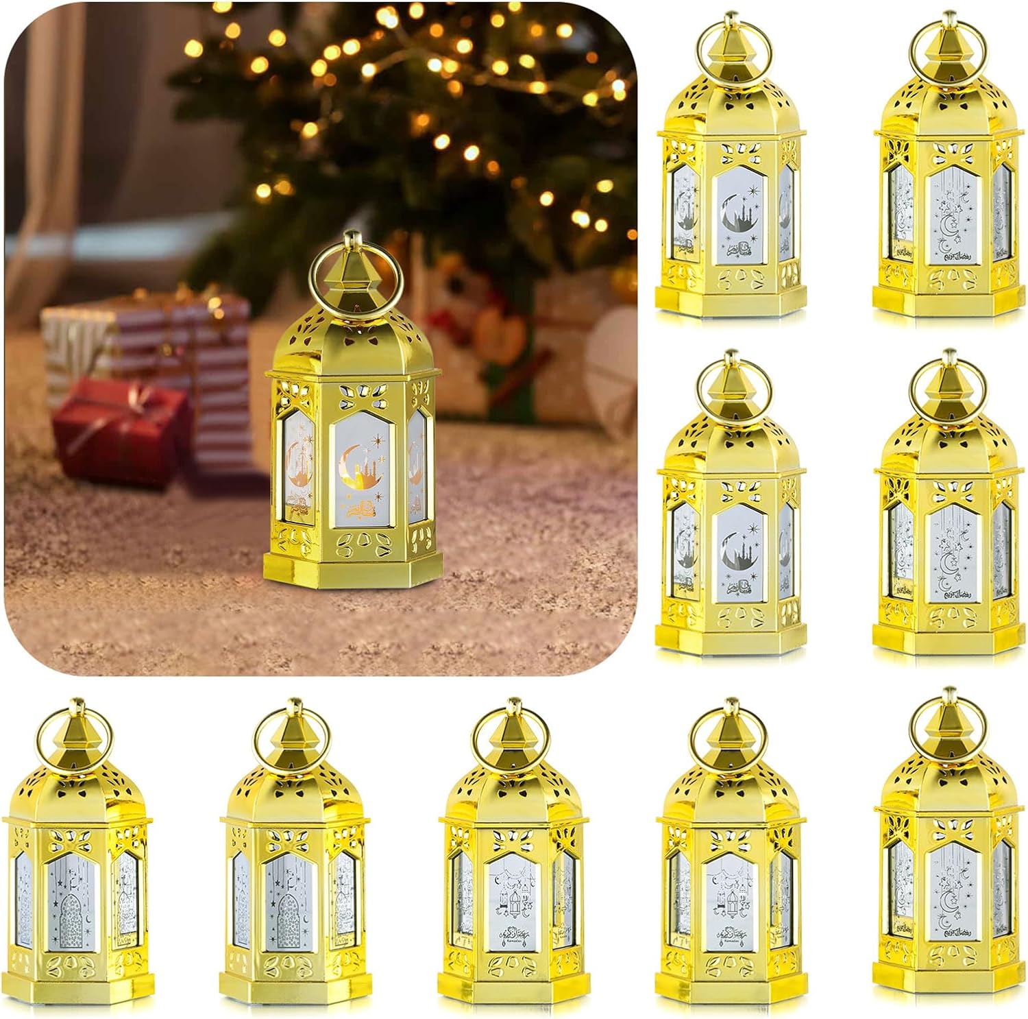 Amazon.com: Staymoment 10 Pcs Gold Mini Lanterns Decorative with LED ...