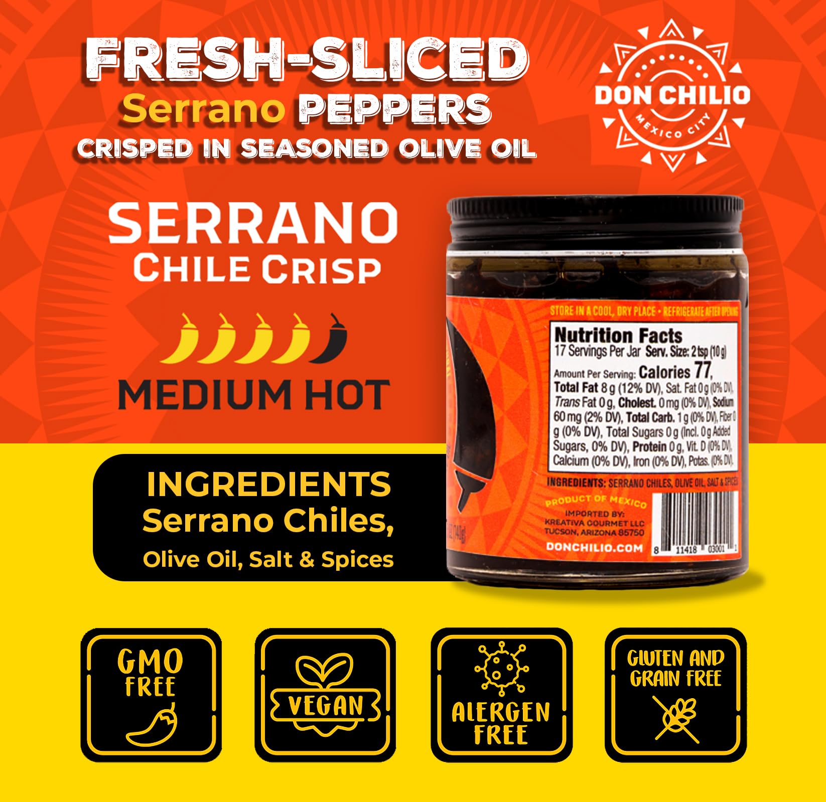 Snapklik.com : Medium Heat Serrano Mexican Chile Crisp, 5 Oz, 3 Pack ...