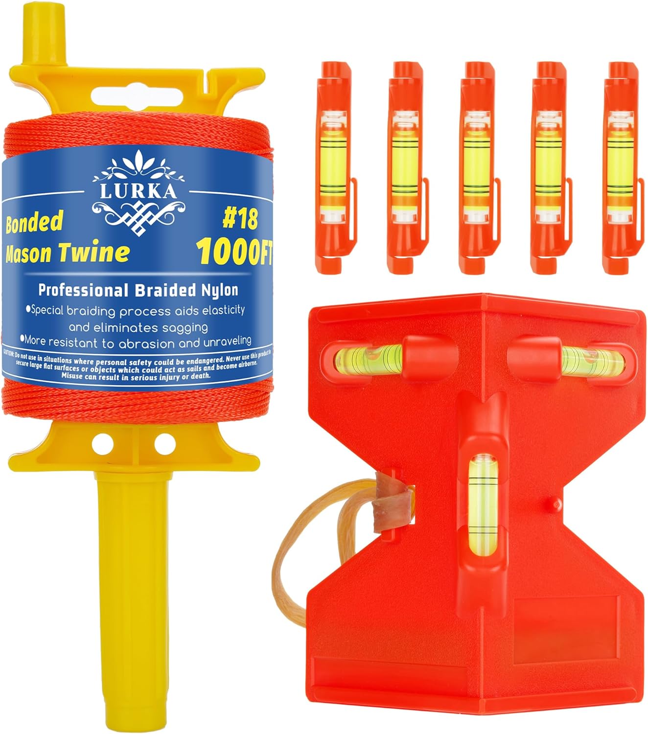 LURKA #18 Mason Line String with Post & Pipe Level & 5 Line Levels,1000 ...