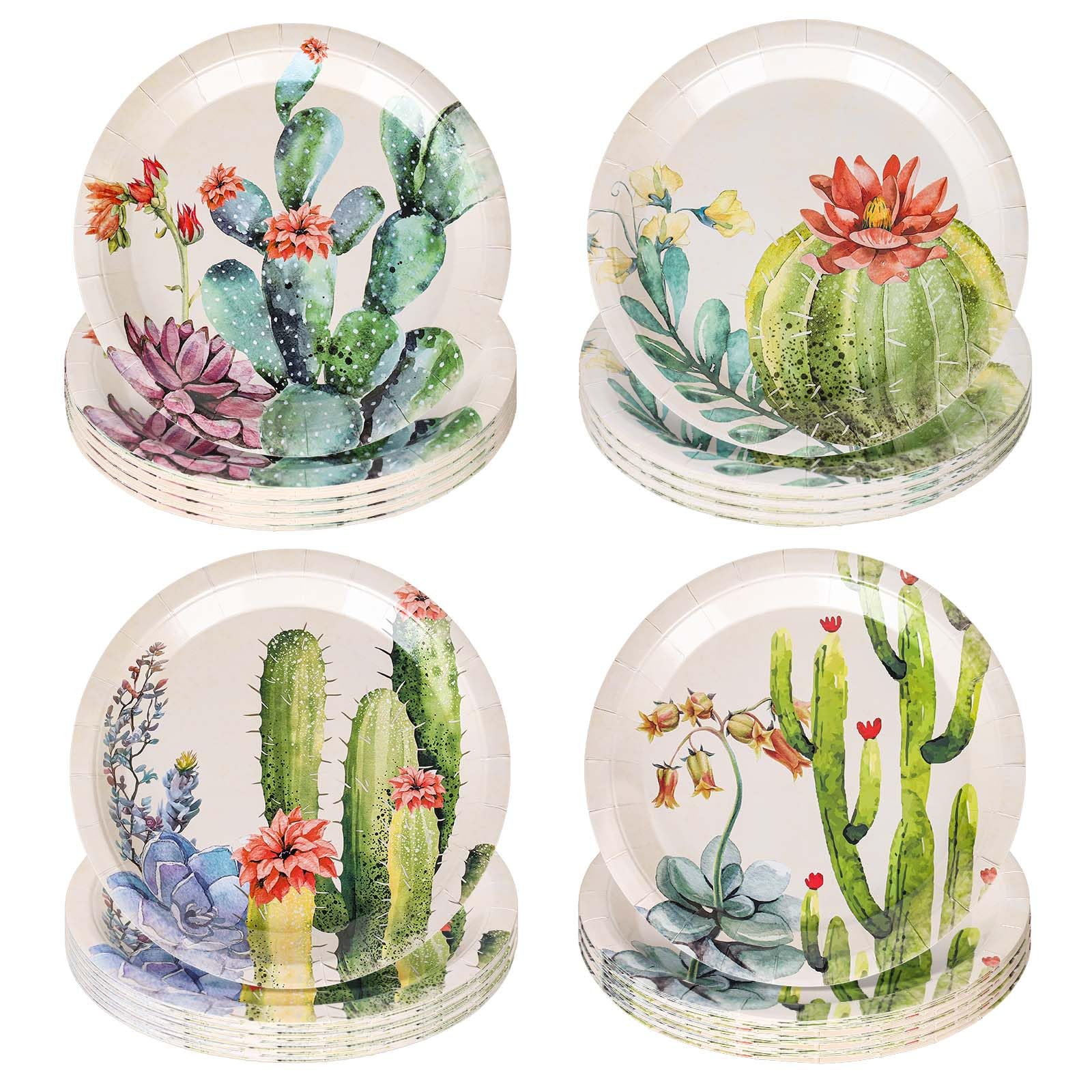 Amazon.com: JarThenaAMCS 40Pcs Cactus Paper Plates Watercolor Floral ...