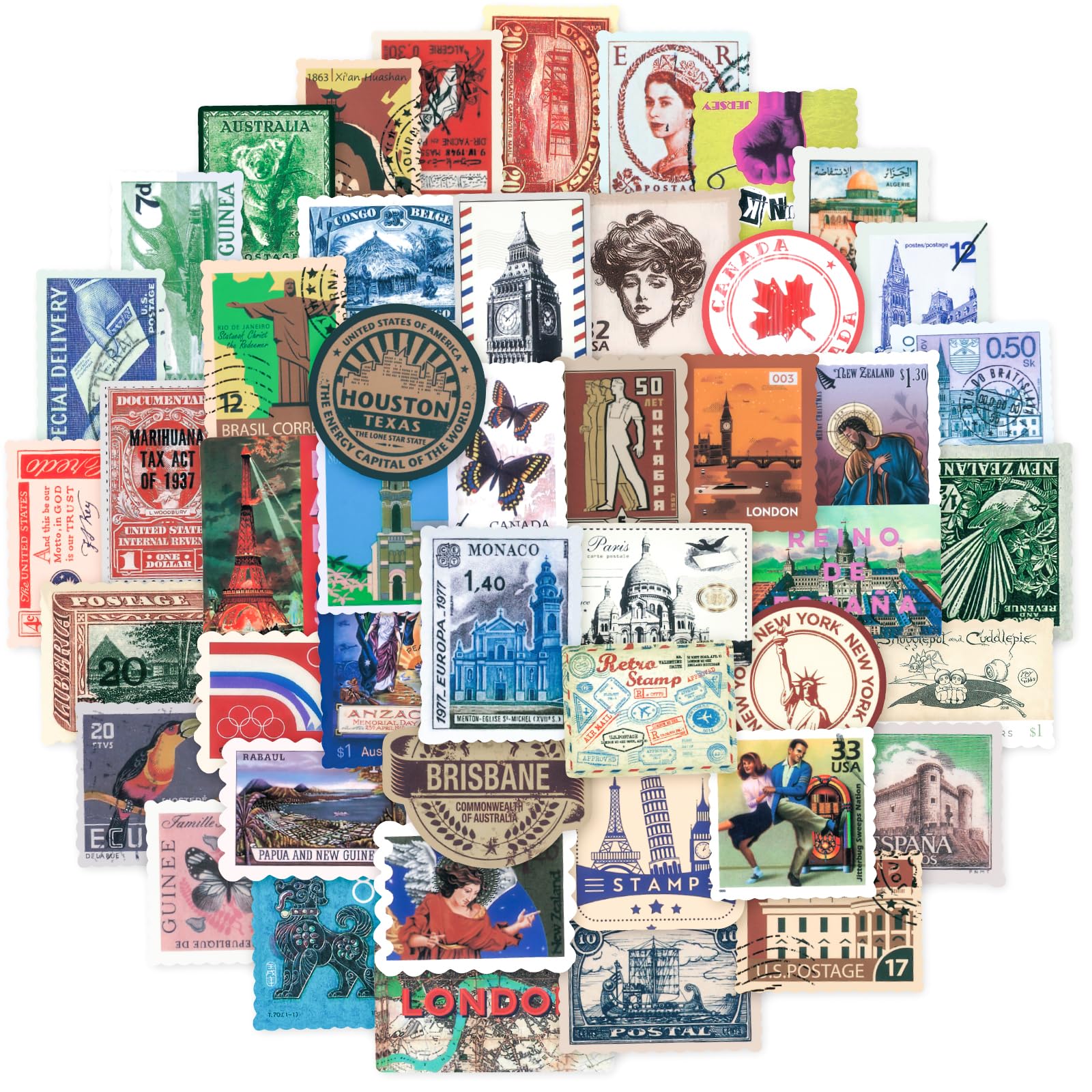 Amazon.com: PRSTINCOL 100 Pcs Vintage Stamp Stickers for Scrapbook ...
