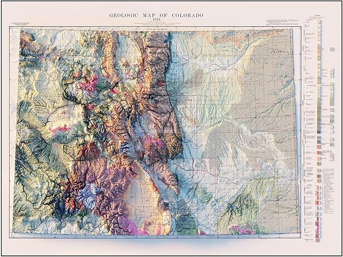 Amazon.com : Muir Way - Colorado 1913 Shaded Relief Map - Flat 2D Paper ...