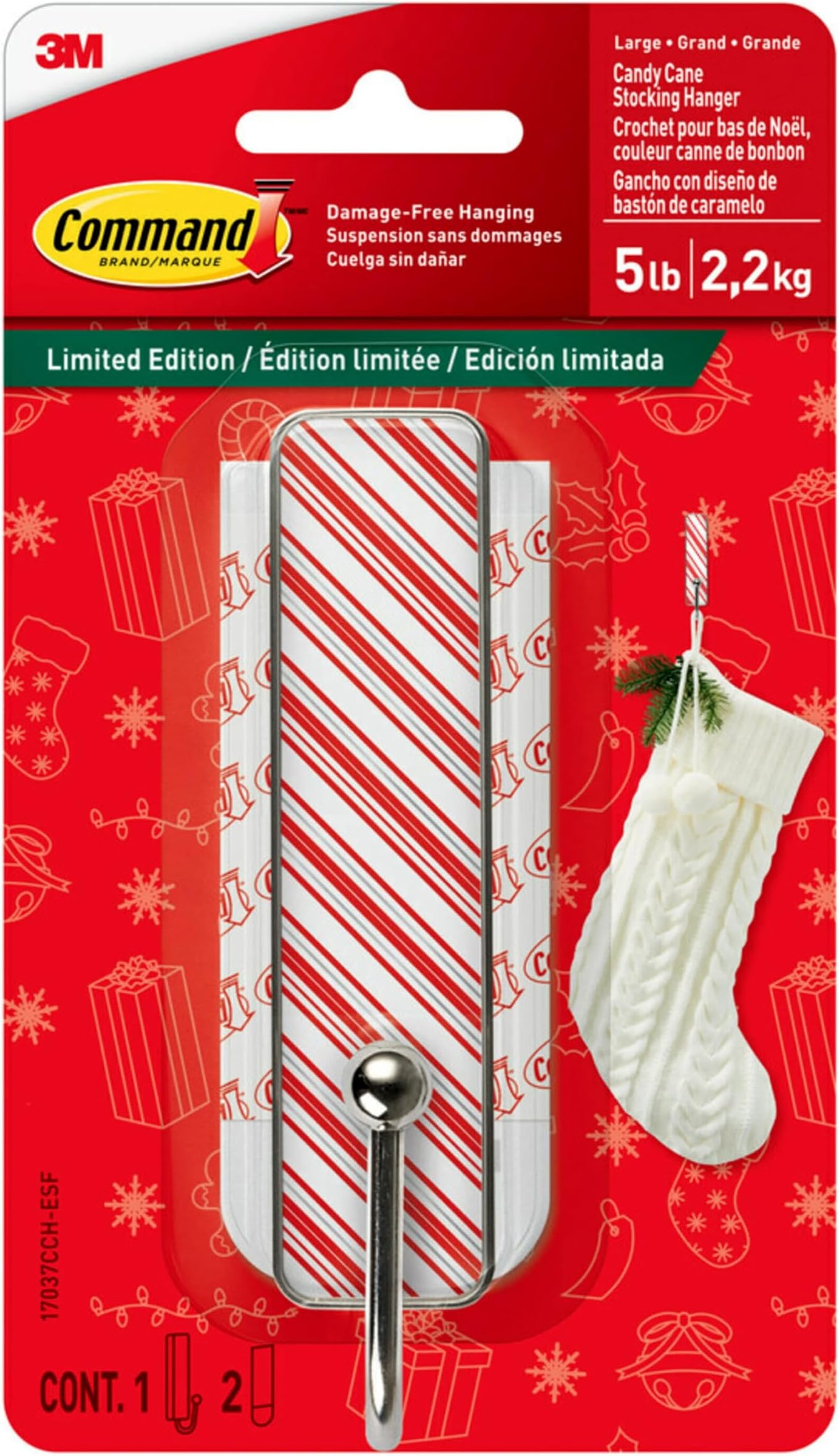 Amazon.com: Command Large Candy Cane Stocking Hanger, Ornament Hooks ...