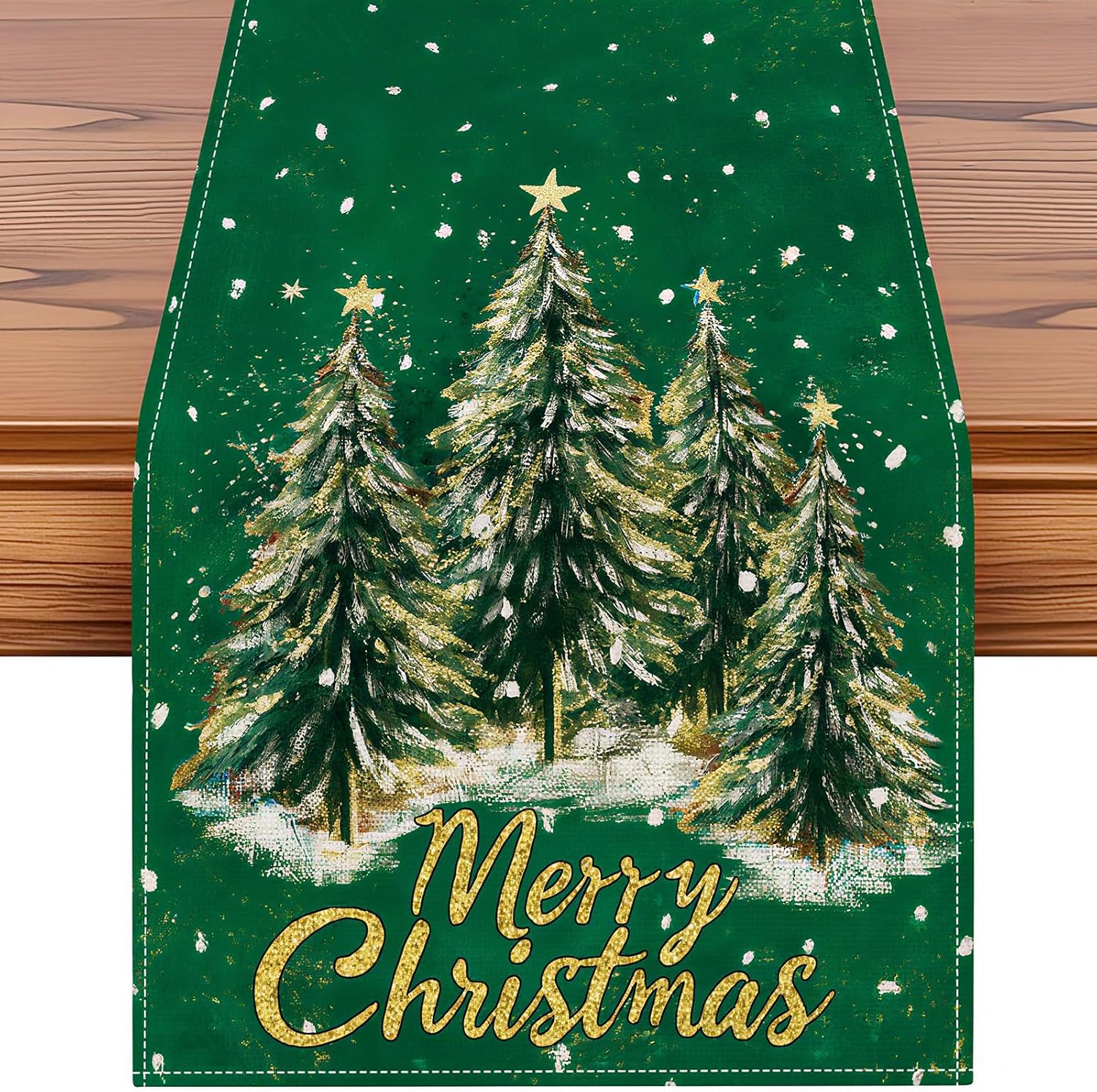 Amazon.com: Artscope Green Golden Christmas Tree Table Runner, Xmas ...