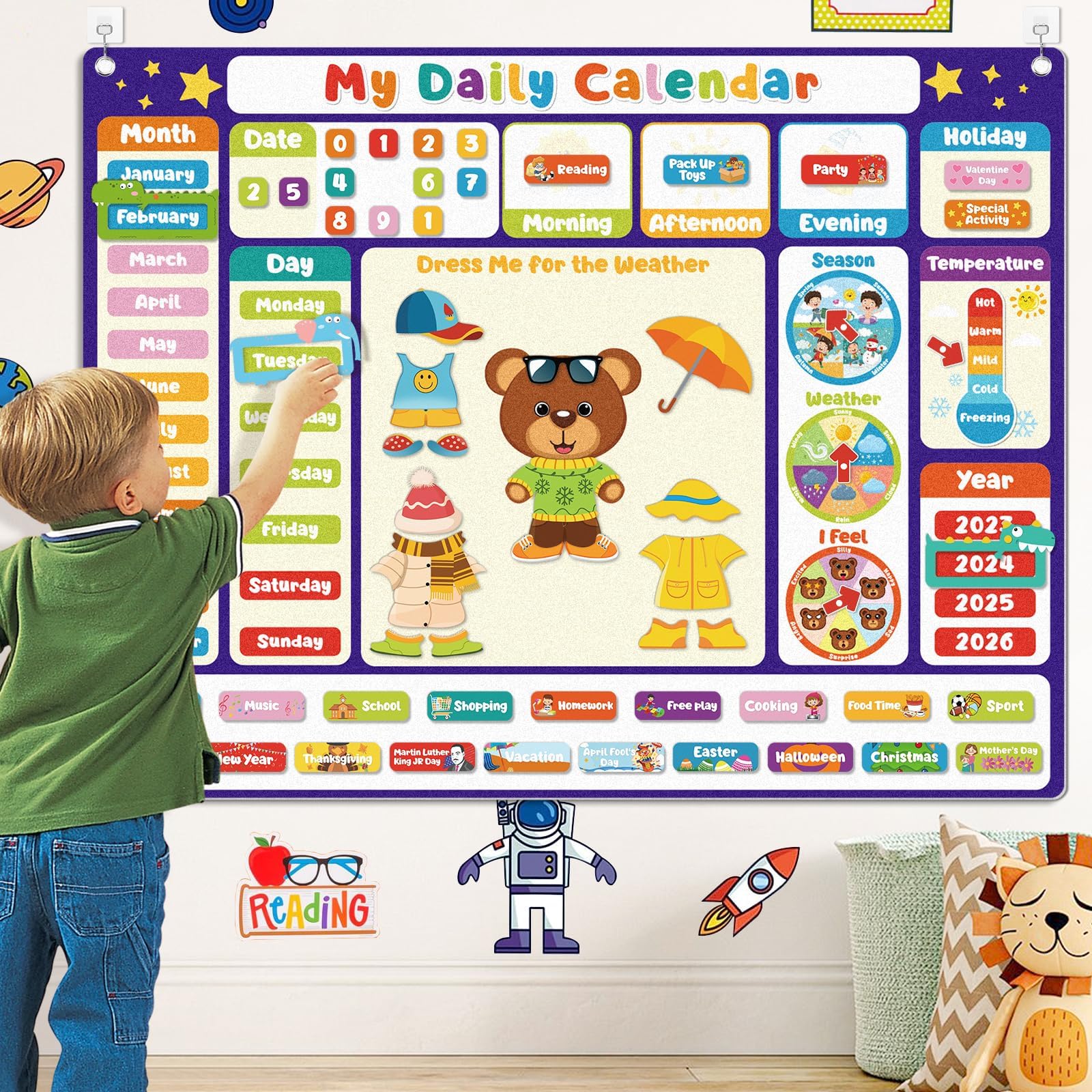 Amazon.com: AKAYOK My Daily Calendar Felt Board for Toddlers ...