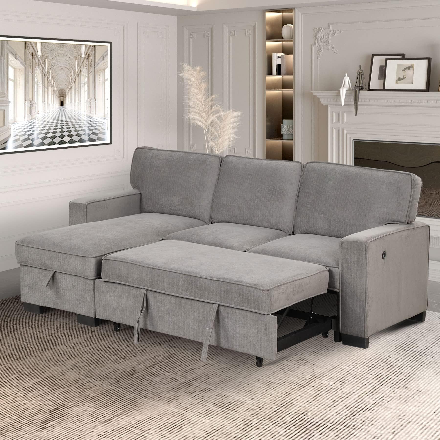 Amazon.com: JACH Reversible Sectional Sleeper Sofa, 82'' Wide Pull-Out ...