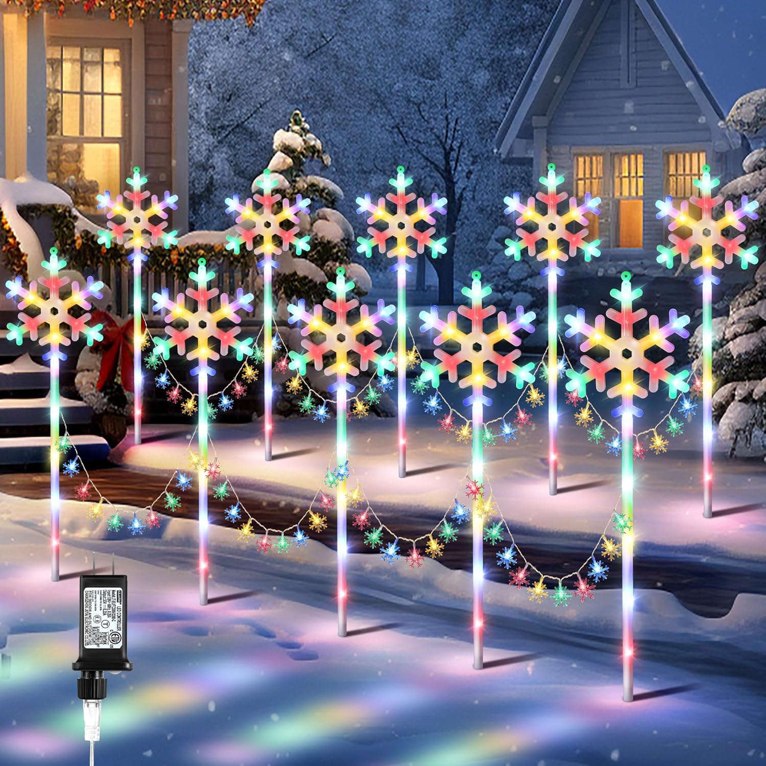 Amazon.com: Meonum 10 Pack Snowflake Christmas Pathway Lights Outdoor ...