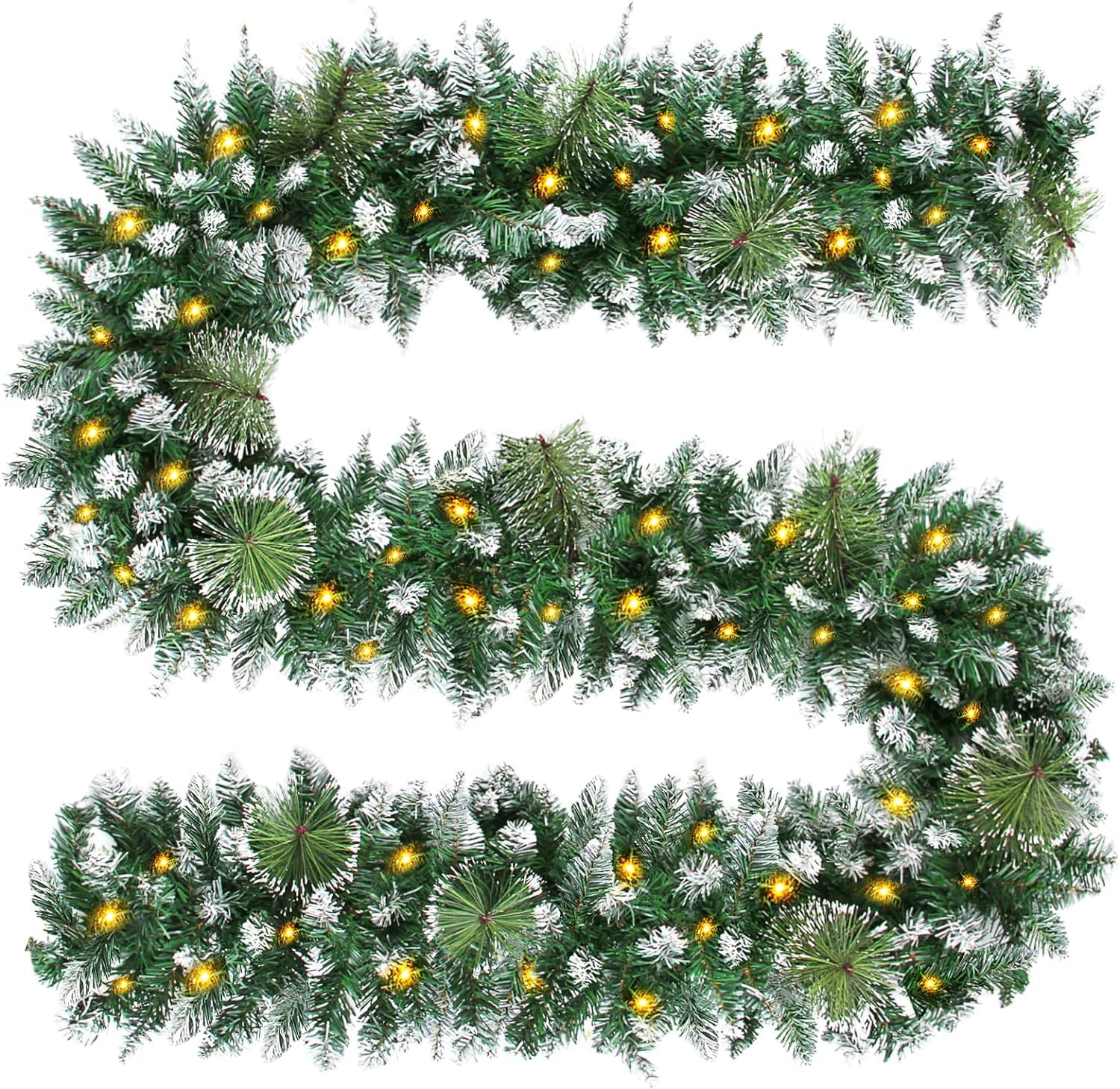 9FT Christmas Garland with 100 Lights & Timer, Prelit Garland ...