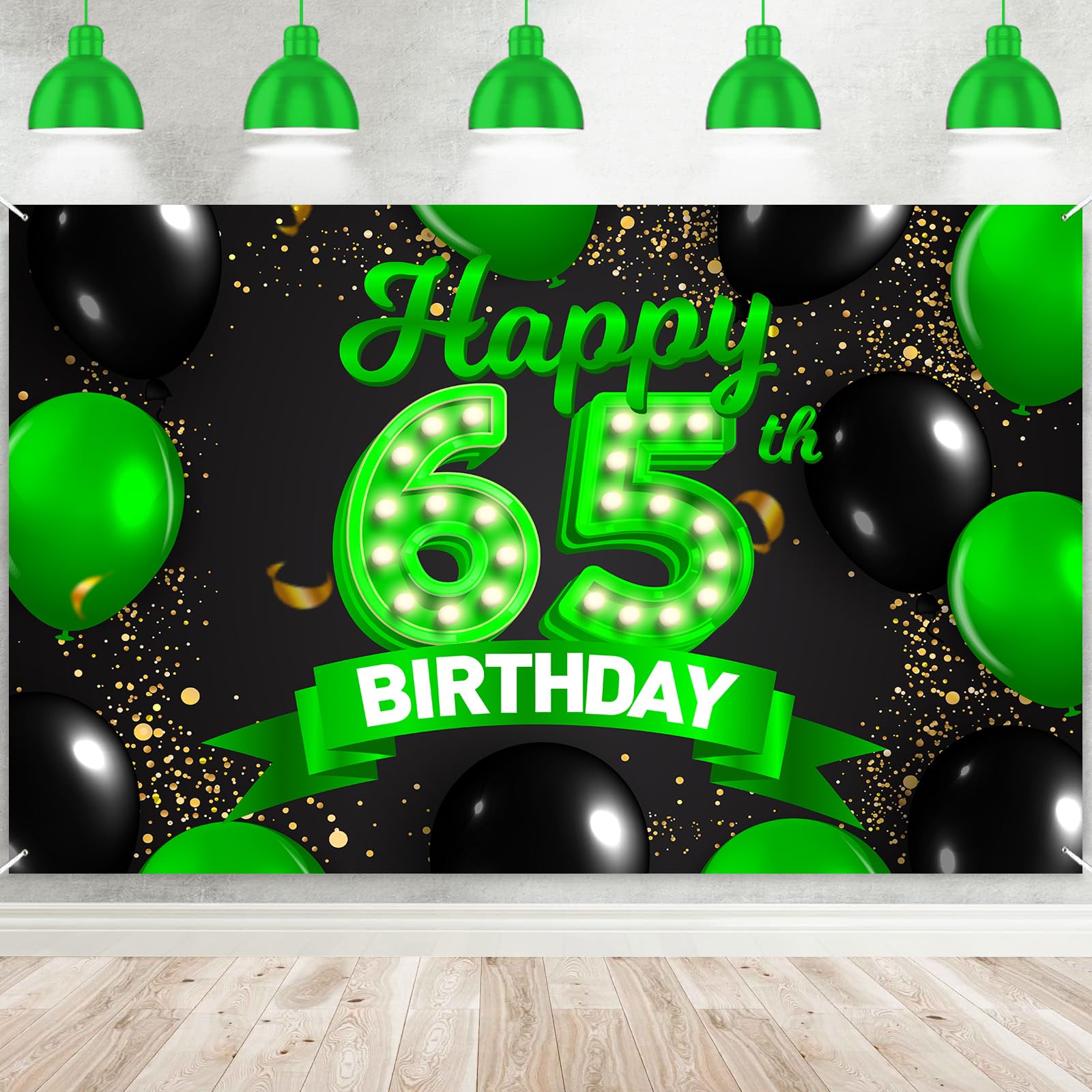 Amazon.com: Happy 65th Birthday Green and Black Banner Backdrop Cheers ...
