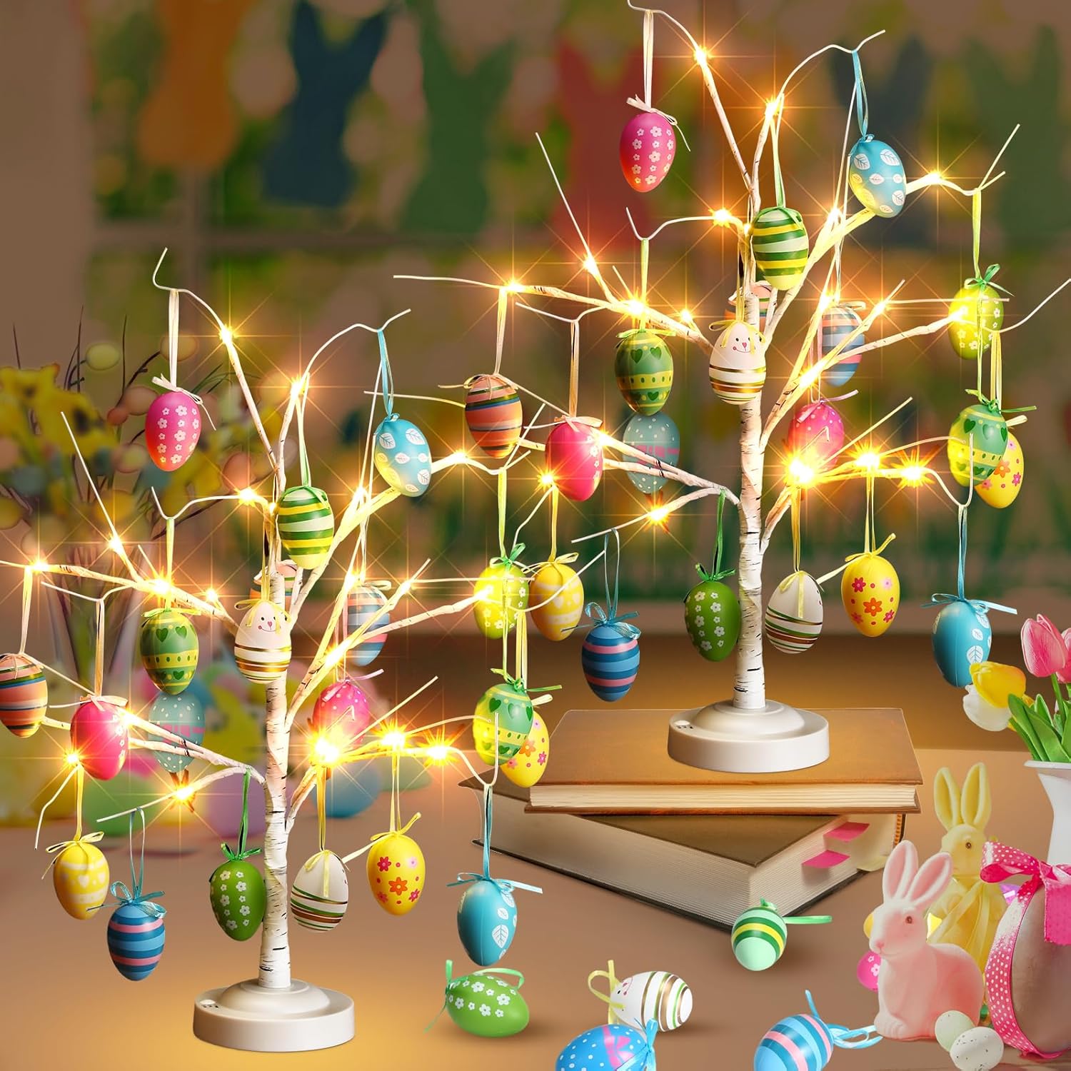 Amazon.com: Glooglitter 2 Pcs 24 Inch Easter Birch Tree Decorations ...