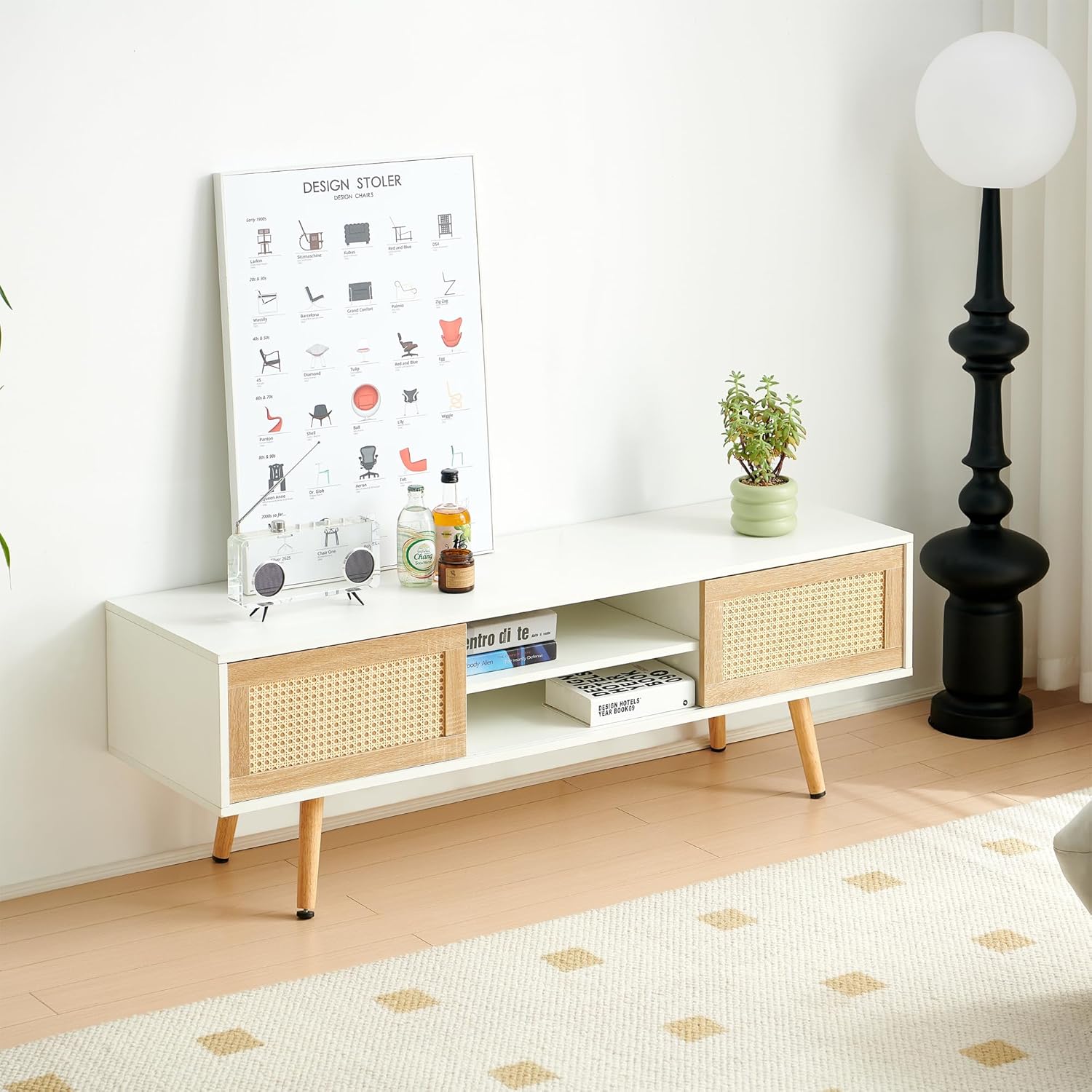 Amazon.com: YOUGUO Rattan TV Stand for 65+ Inch TV, Boho Entertainment ...