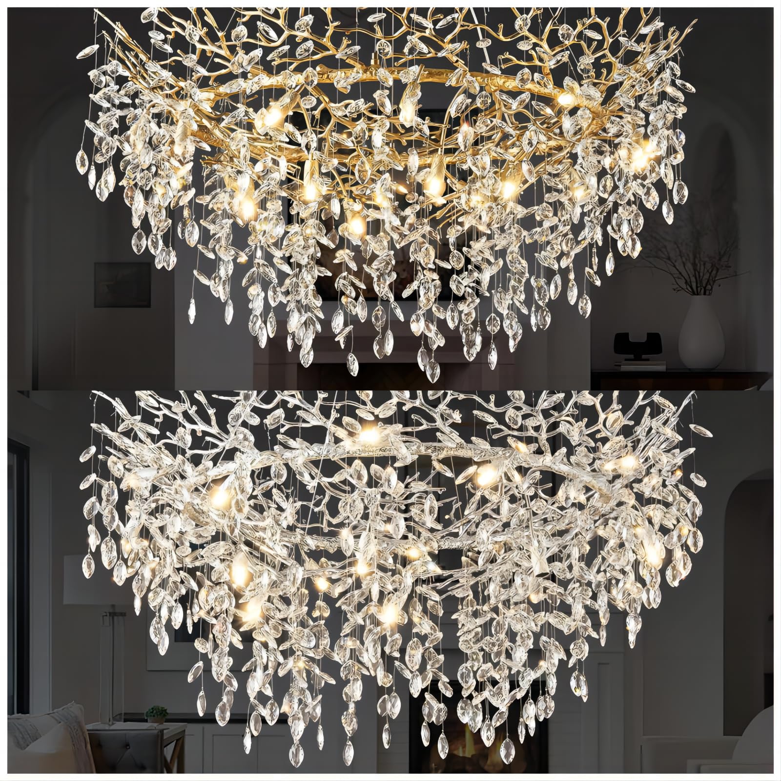 kvtinmty Modern Crystal Chandelier for Dining Room,48" Round Gold and ...