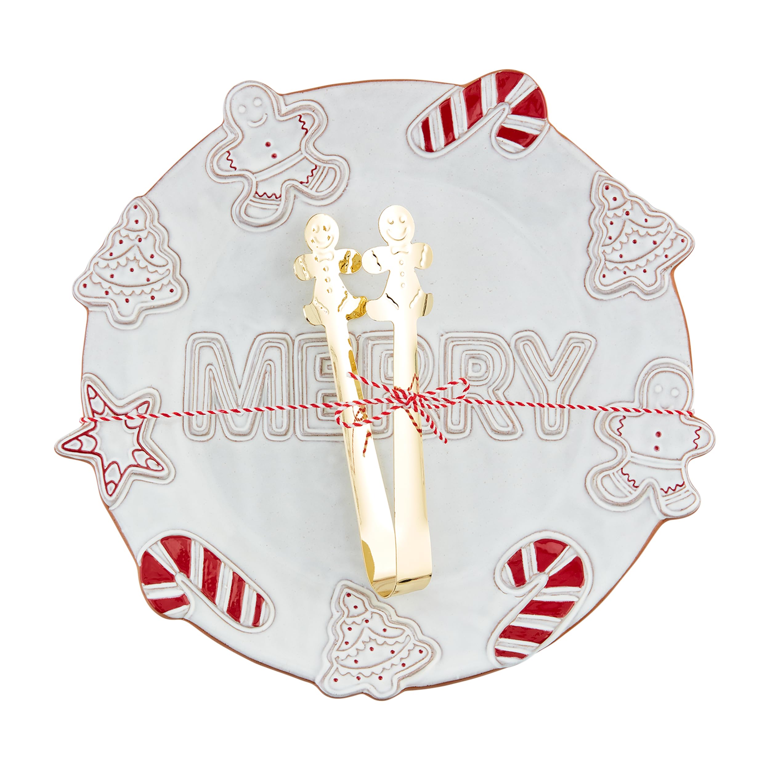 Amazon.com | Mud Pie Merry Trays, platter 12" dia | tongs 7", WHITE ...