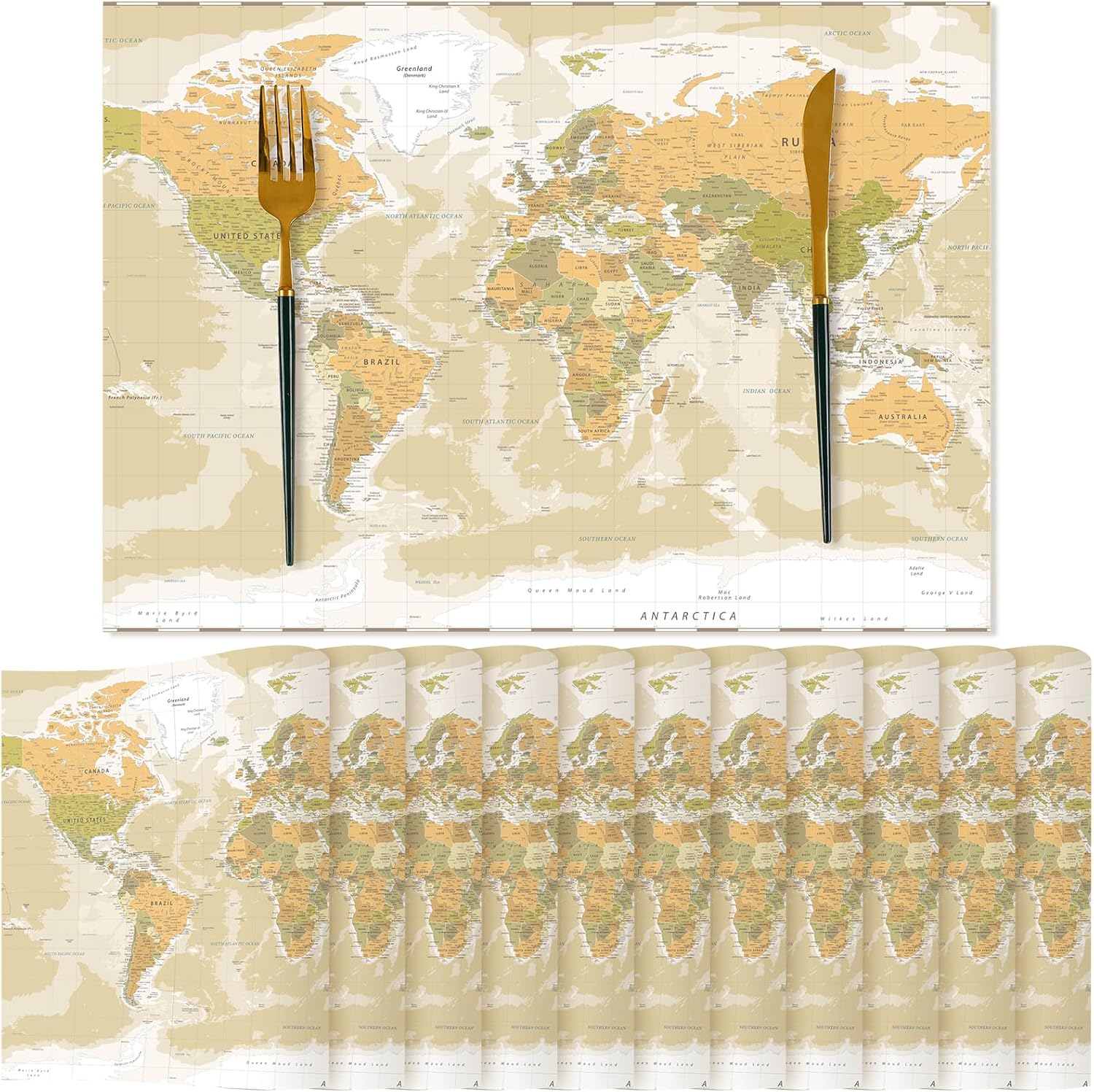 Amazon.com: 100 Pcs Disposable World Map Paper Place Mats Vintage World ...