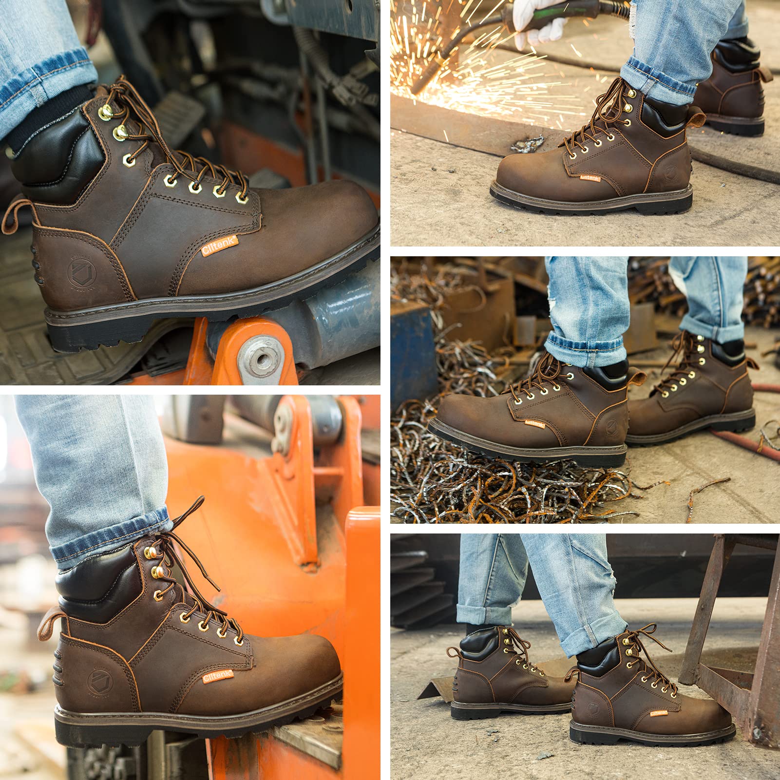Steel Toe Boots for Men Waterproof, 6" Oiled Full Grain Leather Work ...