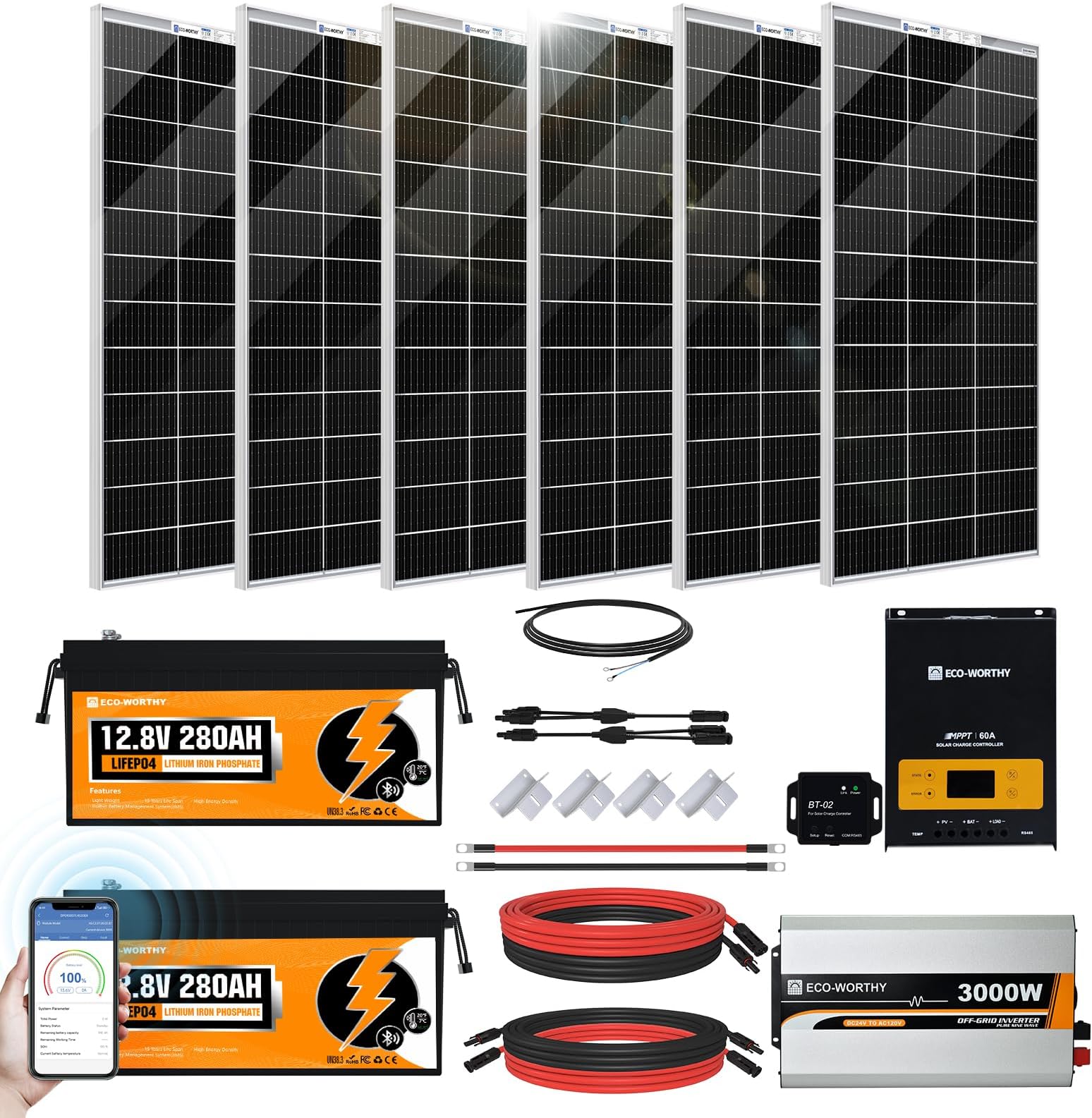 Amazon.com : ECO-WORTHY 10000W Complete Off-Grid Solar Panel Kit for ...