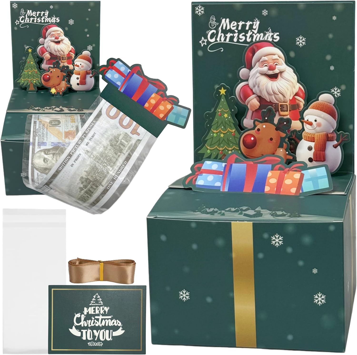 Amazon.com: JINSTABAG Christmas Money Box for Cash Gift Pull, 3D Money ...