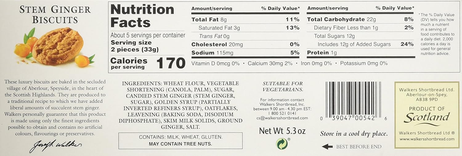 Walkers Stem Ginger Cookies – 5.3 oz – Paquete de 2 – Yaxa Colombia