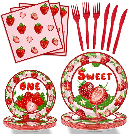Amazon.com: 90 Pcs Strawberry Party Supplies Paper Plates Tableware Set ...
